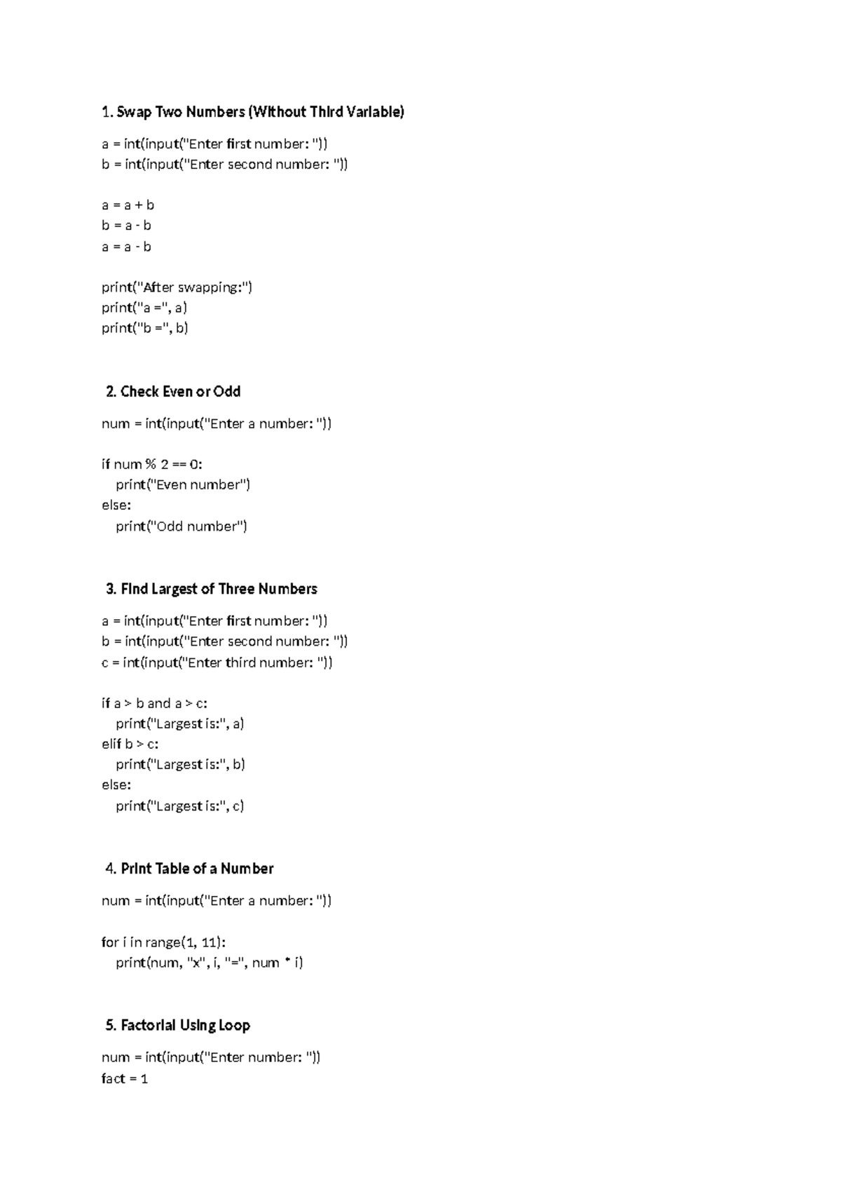 Python Practical Questions: Swap, Check, and Calculate (CS101) - Studocu