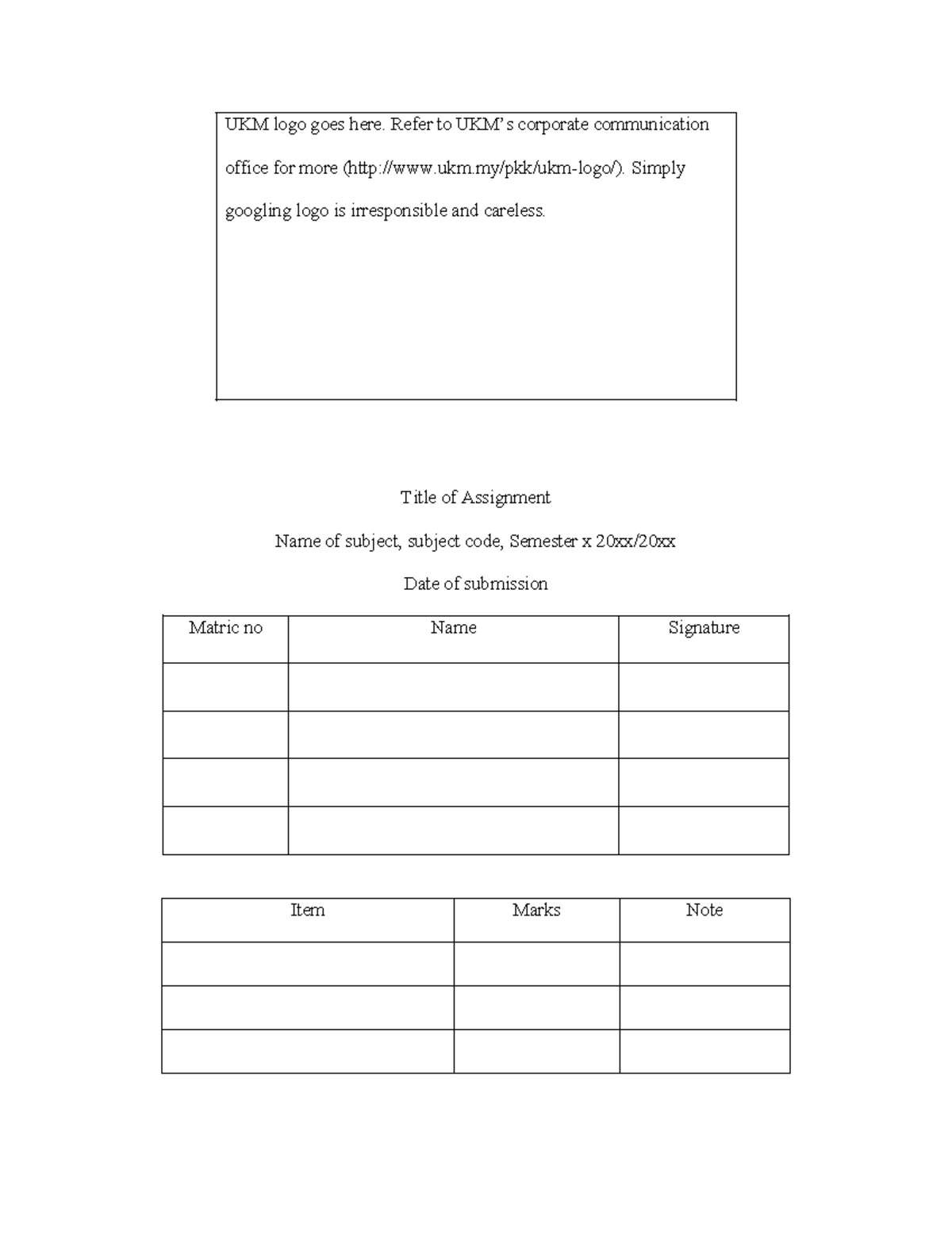 Template for APA Format - Subject Code: [Insert Code] - Dr. Hamizah ...