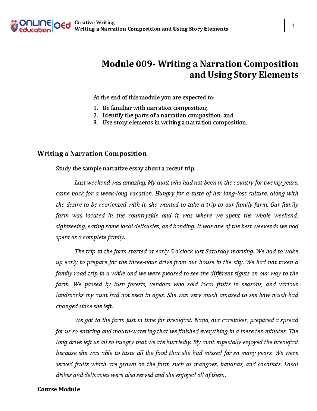 Week 11 - Writing a Narration Composition and Using Story Elements ...