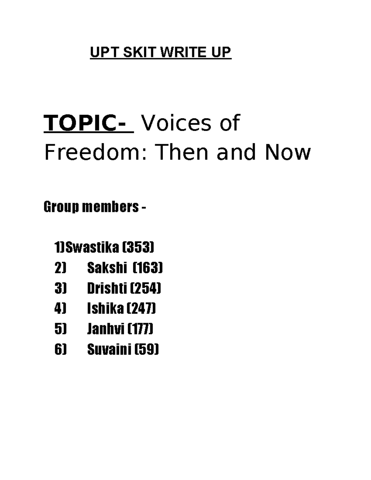 UPT SKIT WRITE UP: Voices of Freedom During the Emergency - Studocu