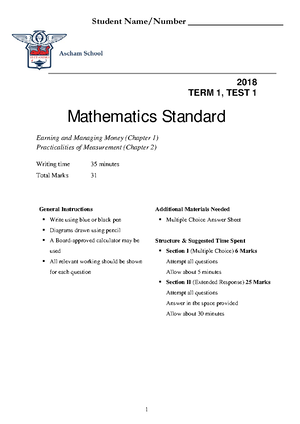 HSC Mathematics Standard 2 Year 12 Suggested Solutions Booklet 2022 ...