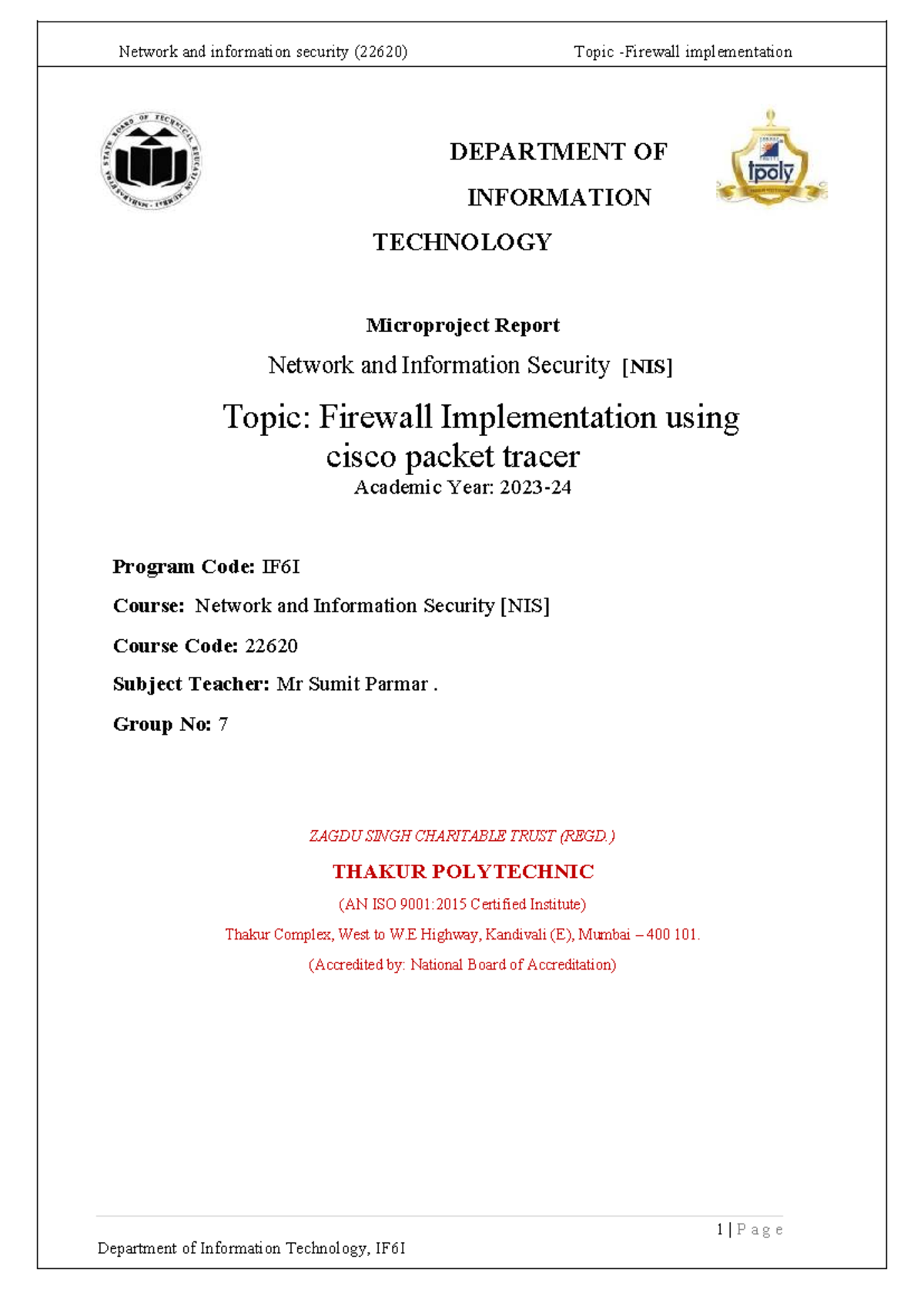 Firewall Implementation in Network Security (22620) Microproject Report ...