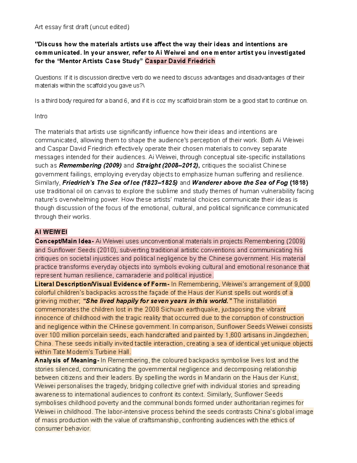 Art Essay First Draft: Material Influence in Ai Weiwei & Caspar D ...
