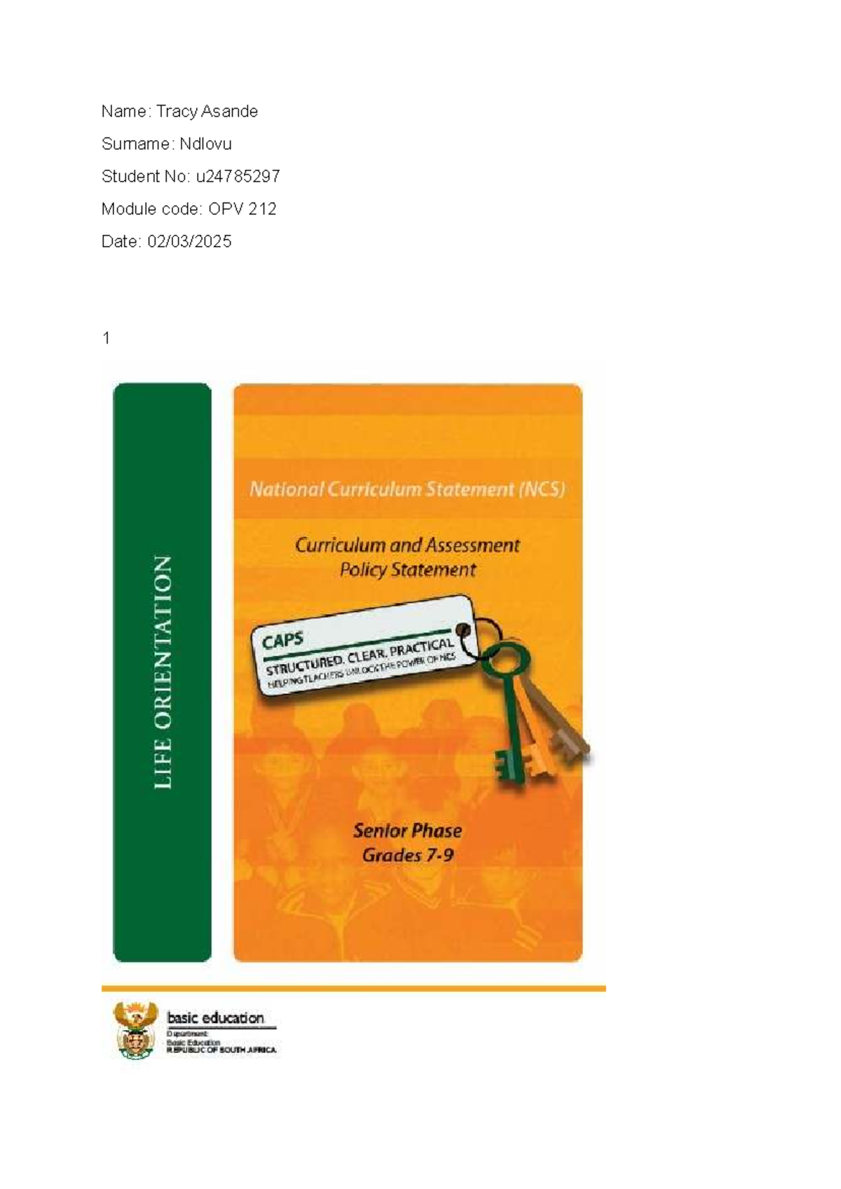 OPV 212: Curriculum Preparation Document - Studocu