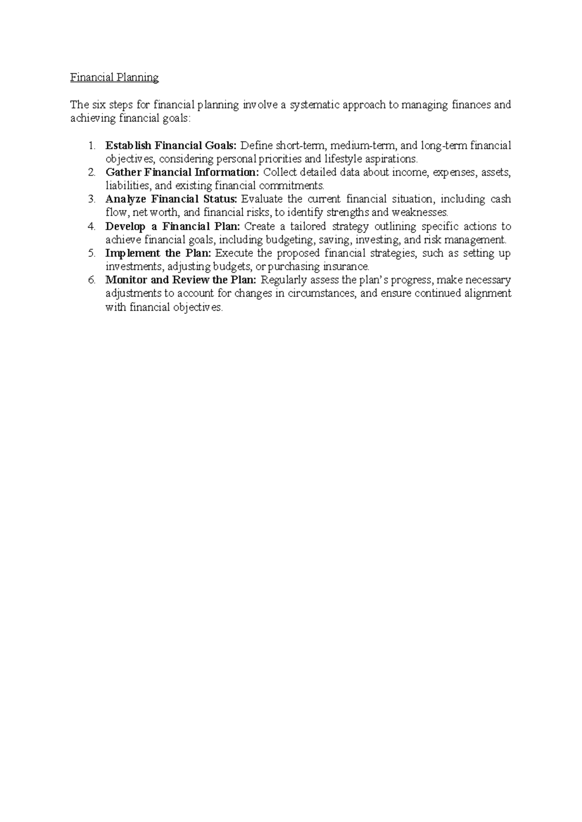 Financial Planning - Summary Accounting & Finance - Financial Planning ...