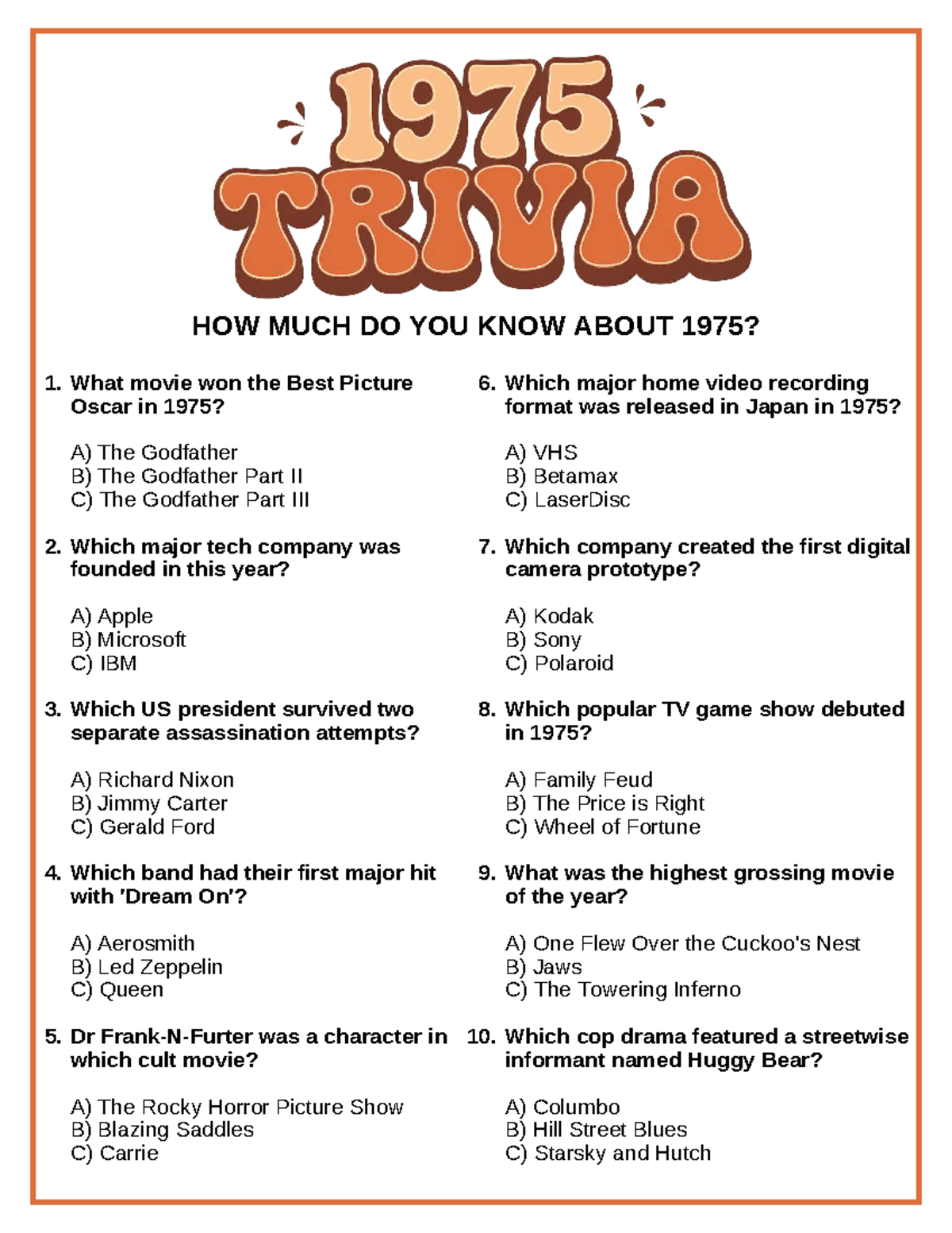 1975 Trivia Quiz: Test Your Knowledge of the Year - Studocu