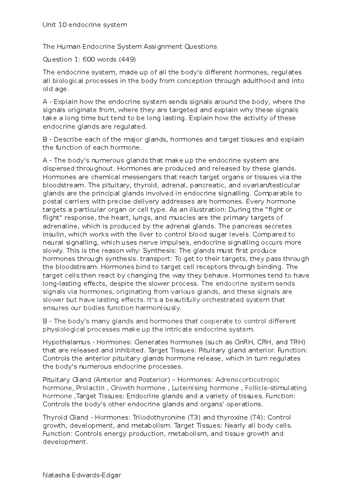 Unit 10 - Exploring the Human Endocrine System and Its Functions - Studocu