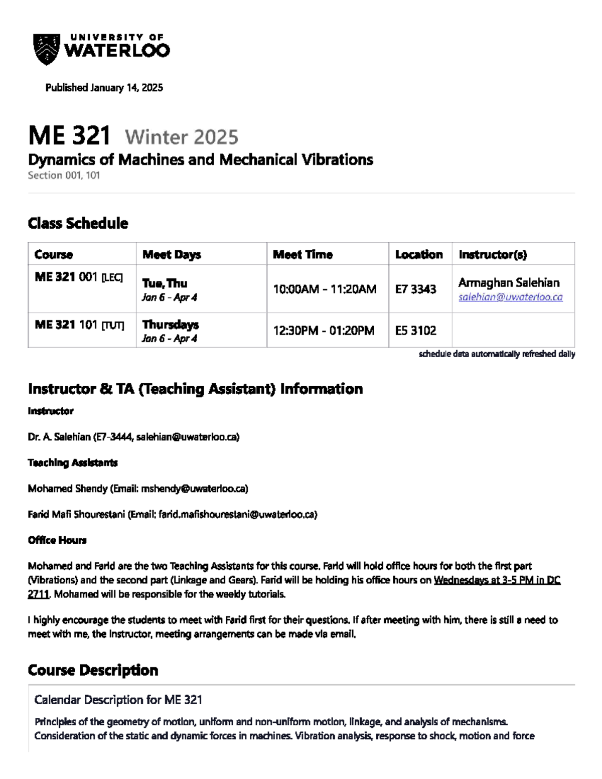 ME 321 - Winter 2025 Dynamics of Machines & Vibrations Notes - Studocu