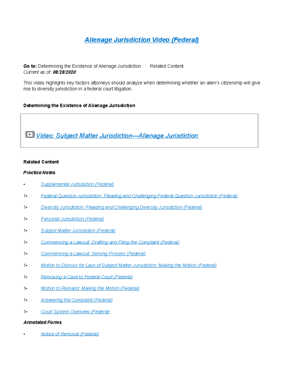 Analyzing Alienage Jurisdiction: Federal Overview Video - Studocu