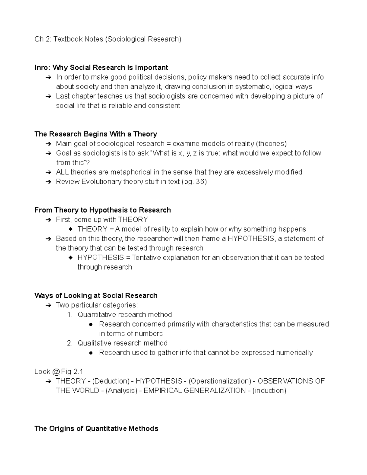 Ch 2 Textbook Notes - Ch 2: Textbook Notes (Sociological Research) Inro ...