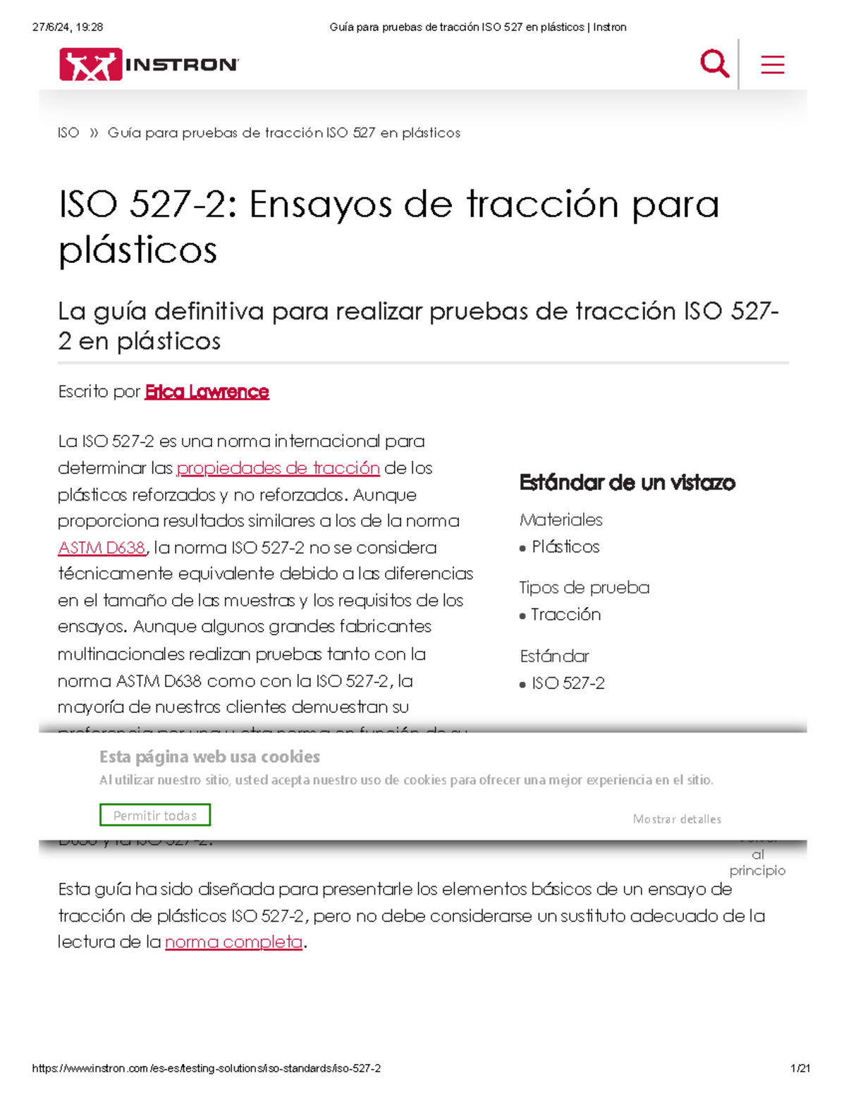 Guía para pruebas de tracción ISO 527 en plásticos Instron - ISO » Guía para pruebas de tracción ...