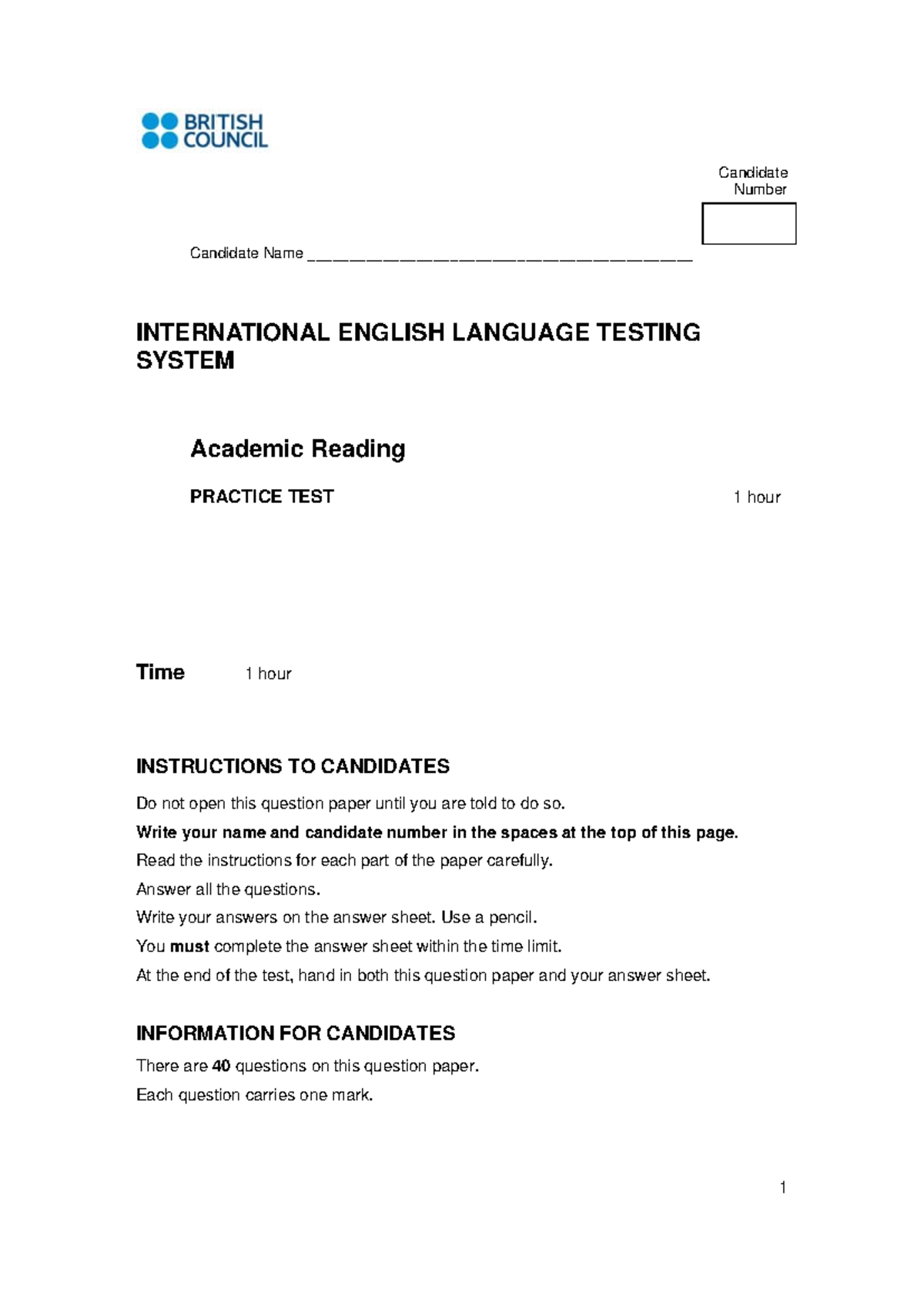 Academic Reading Practice Test - Essential for IELTS Candidates - Studocu