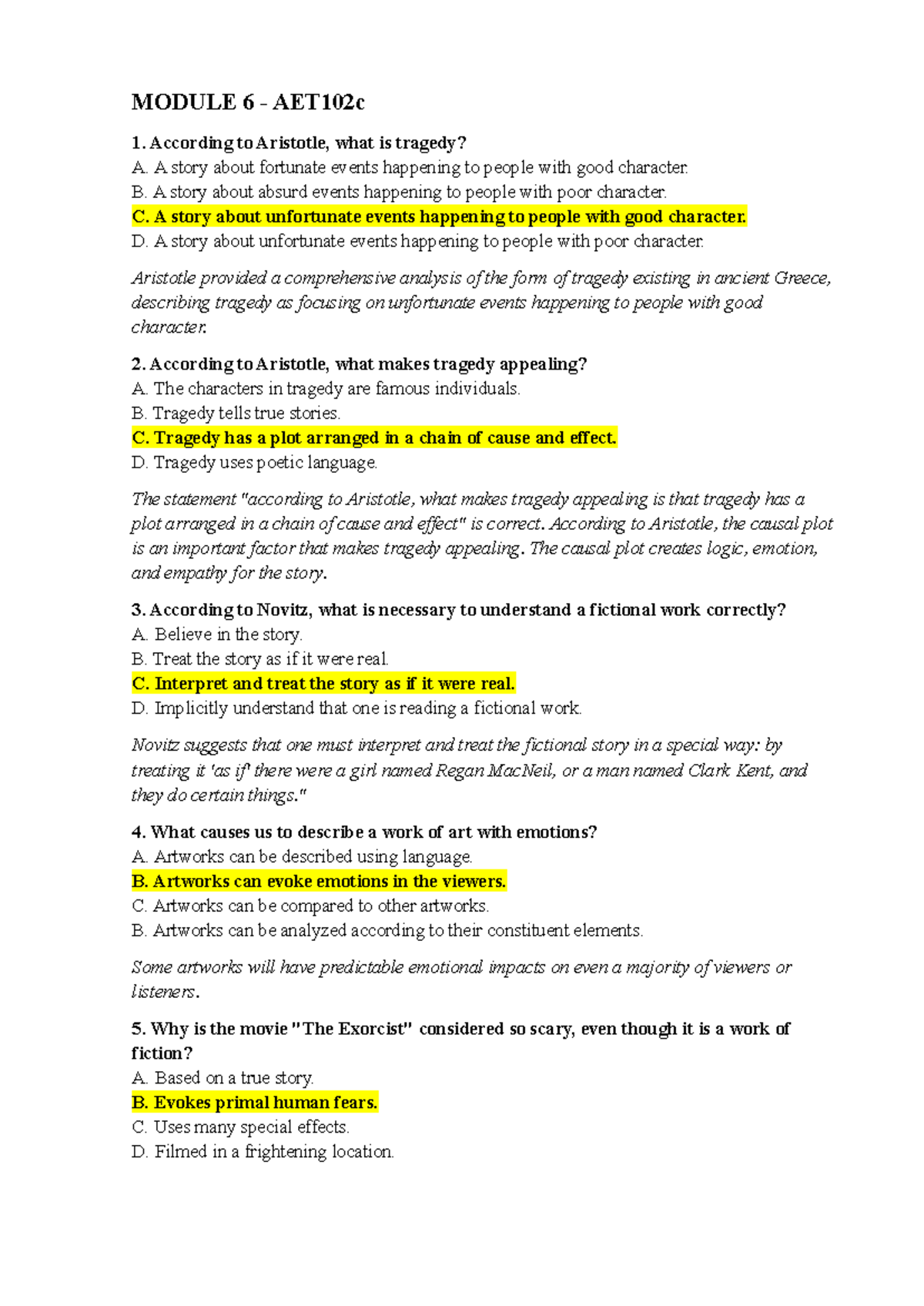 Module 6 AET102c: Understanding Aristotle's Tragedy and Art Concepts ...