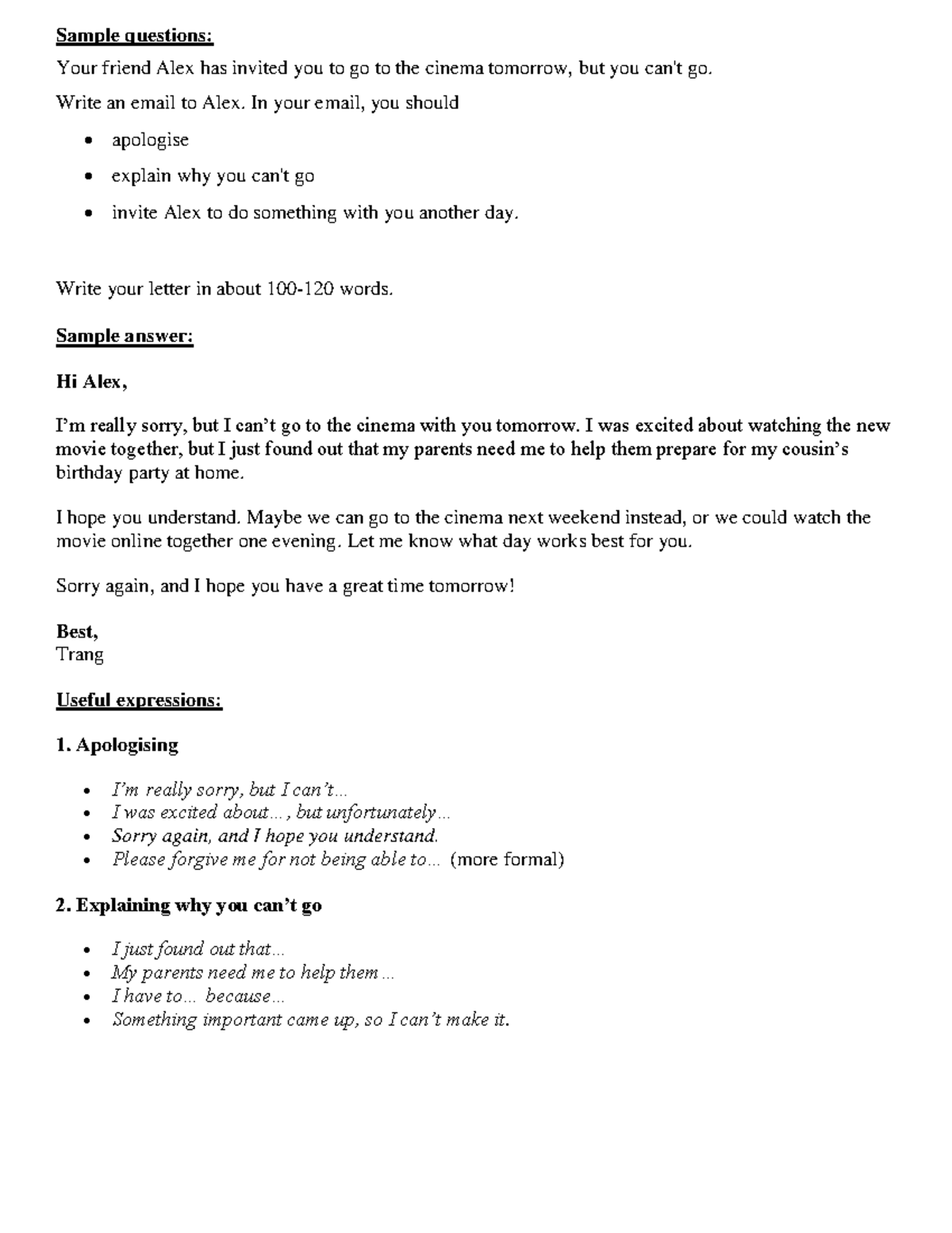 Apology Email Practice: Writing to Friends - Studocu