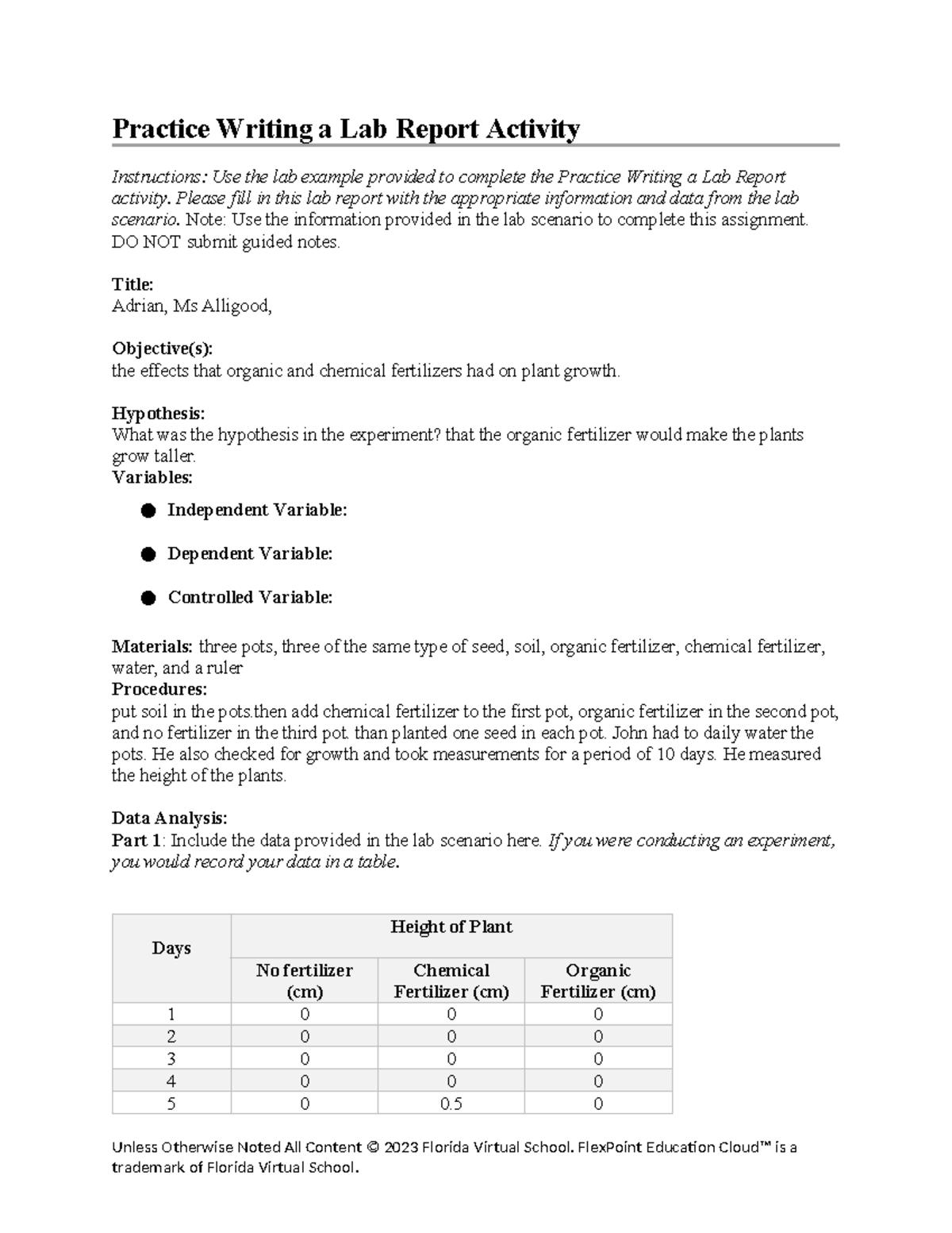 Practice writing a lab report - Practice Writing a Lab Report Activity ...