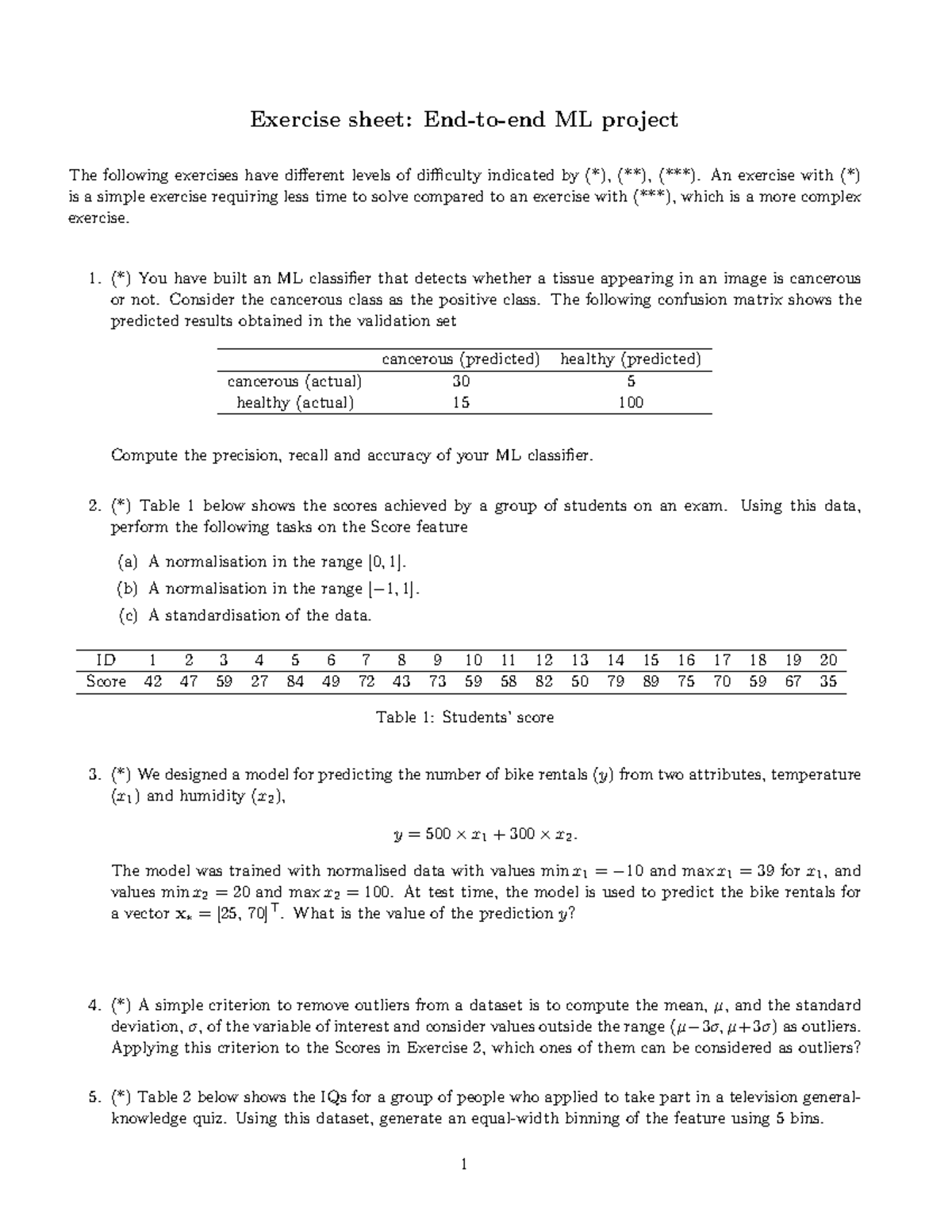 Exercise Sheet: End-to-End ML Projects (ML 101) - Studocu
