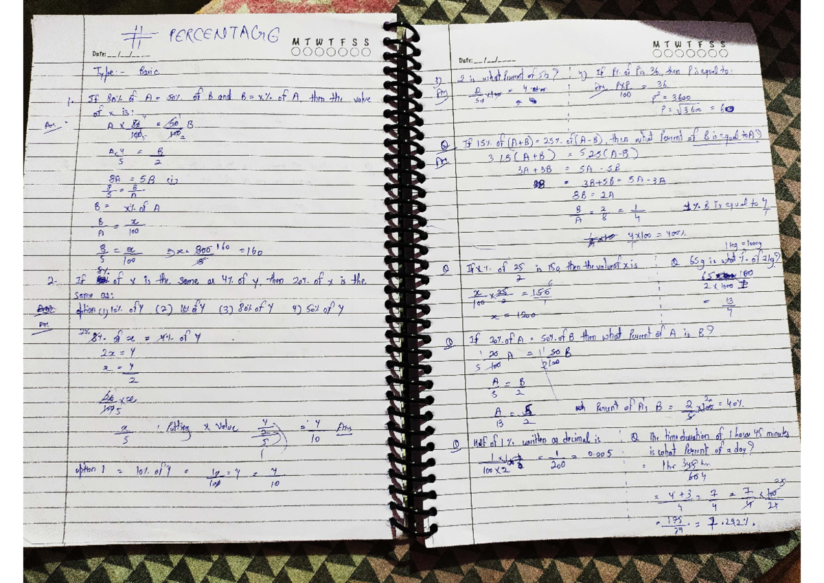 Percentage☑️ - Aptitude notes of percentage - PERCENTAGE MTWTFSS Date ...