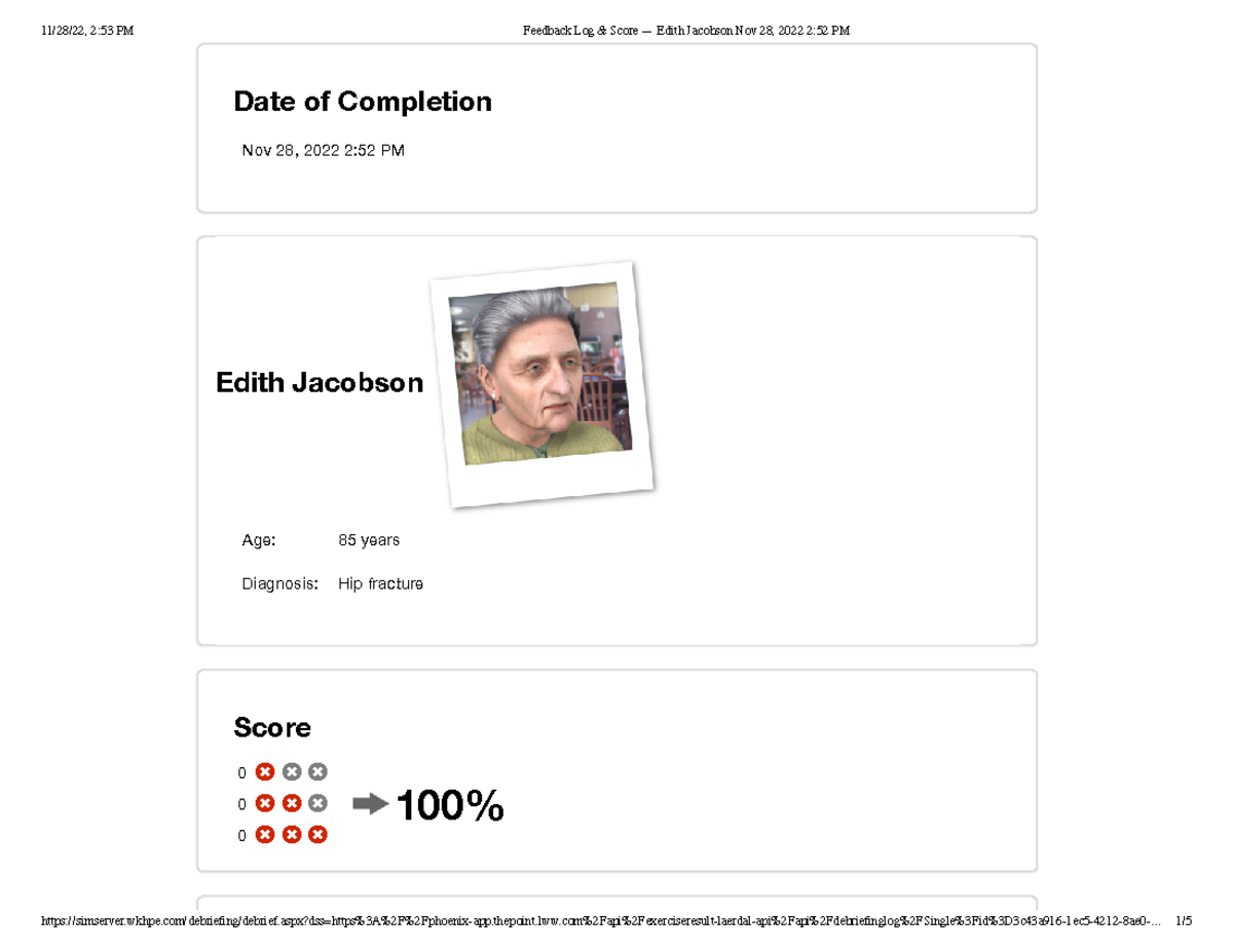 Edith Jacobson Fundamentals Feedback score - Date of Completion Nov 28 ...