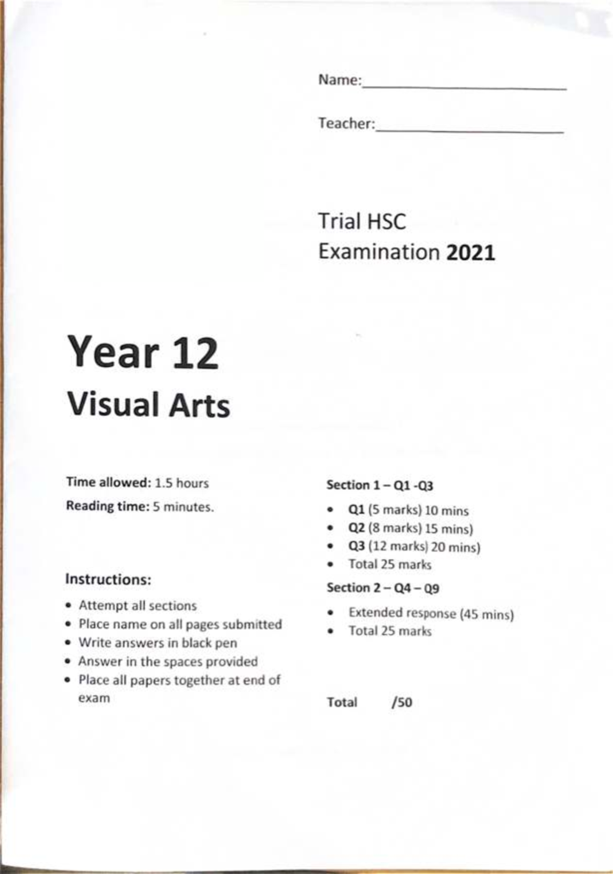 2021 HSC Trial Exam - Year 12 Visual Arts - Studocu