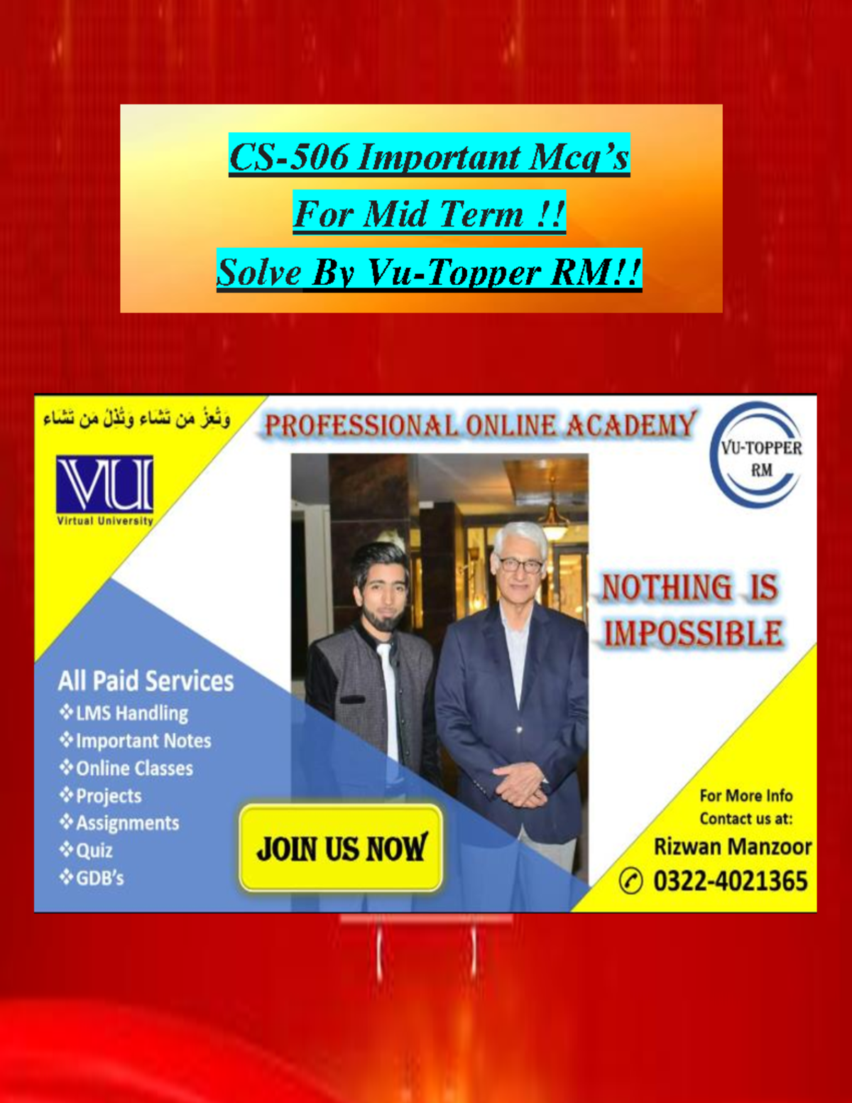 Cs506 Midterm Quiz 2 Guide Key Mcqs By Vu Topper Rm Studocu