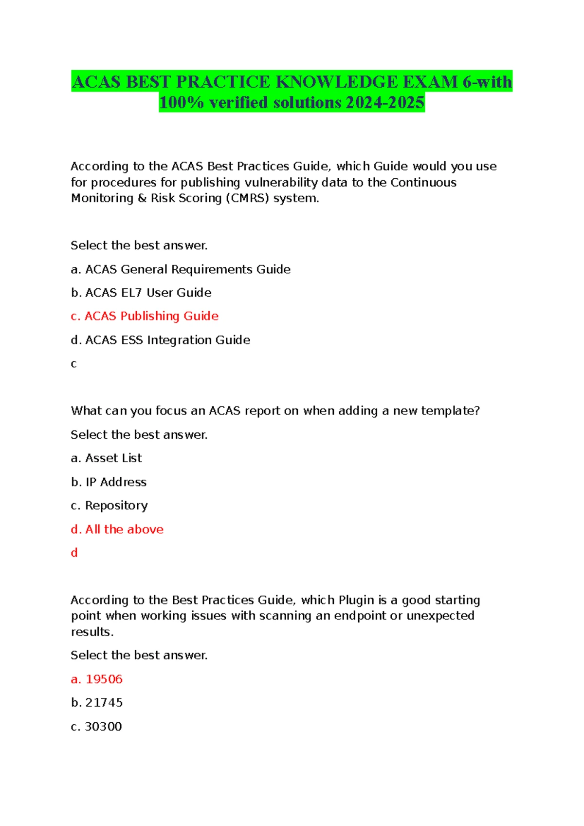 ACAS Study Final Exam-with 100% verified solutions 2024-2025 - Tenable ...