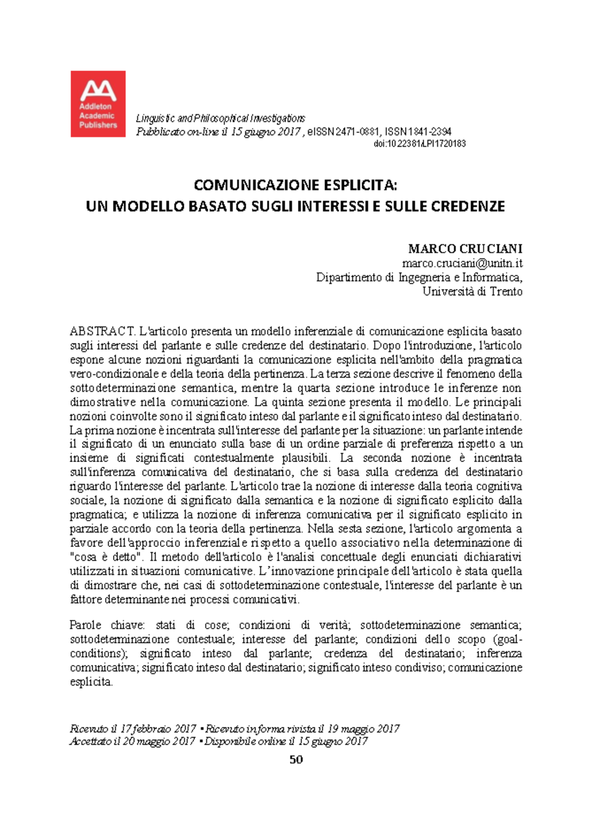 Comunicazione Esplicita: Un Modello Basato sugli Interessi - Studocu