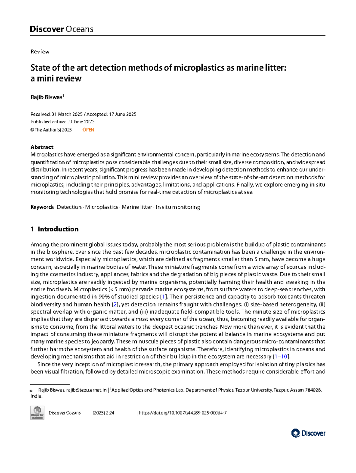 S44289 Mini Review: Advanced Detection Methods for Microplastics in ...