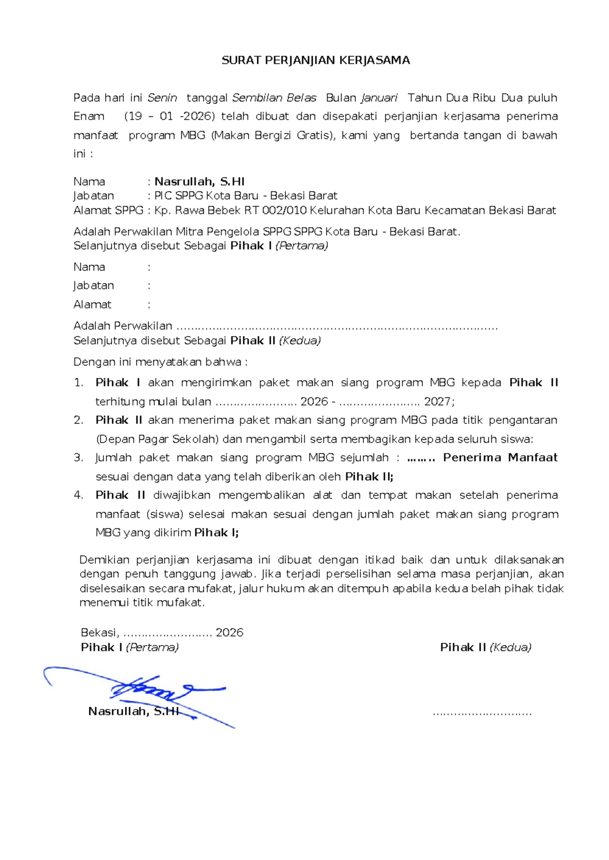 Draft MOU Kerjasama Program MBG SPPG Kota Baru 2026 - Studocu
