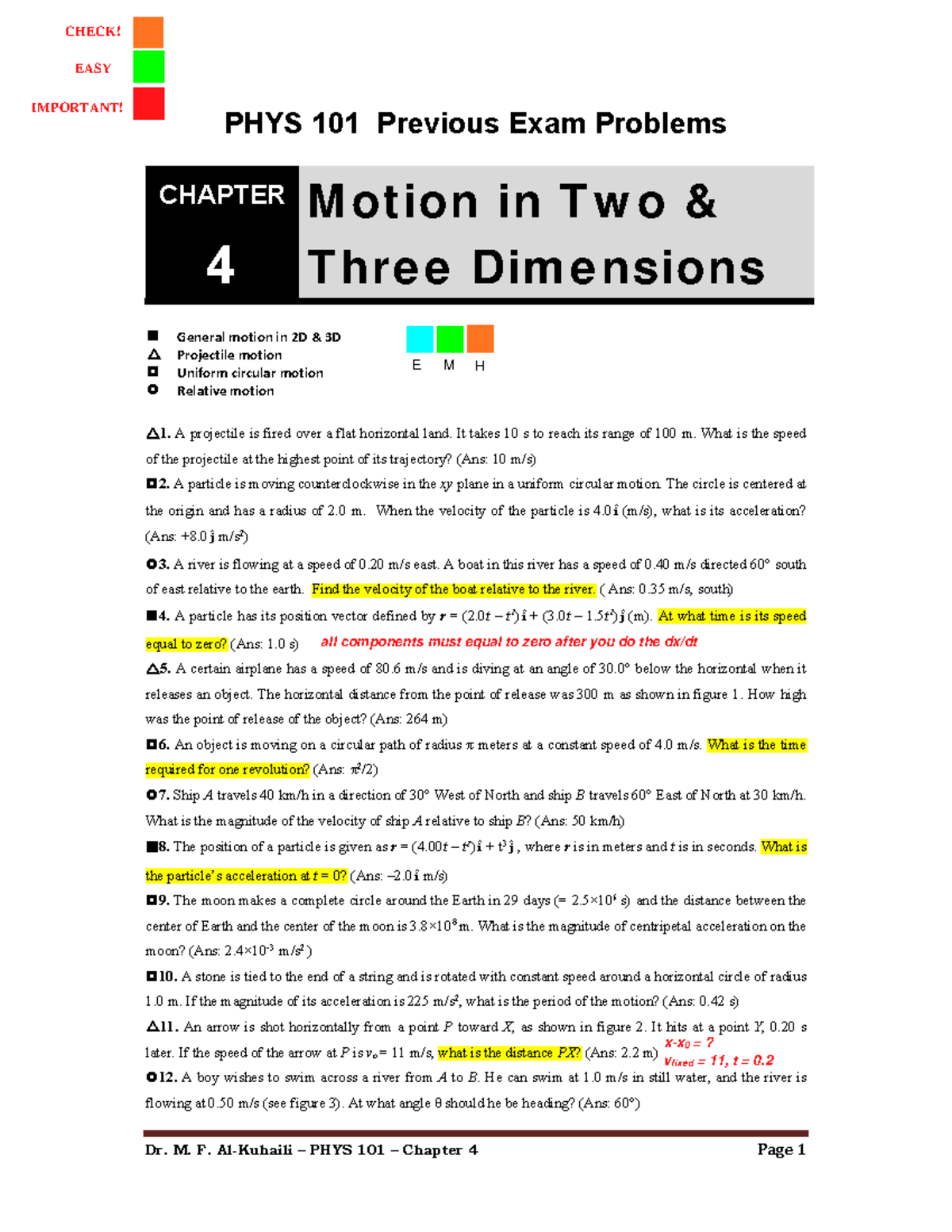 Chapter 4 - Motion in 2D & 3D Problems (PHYS101) - Studocu