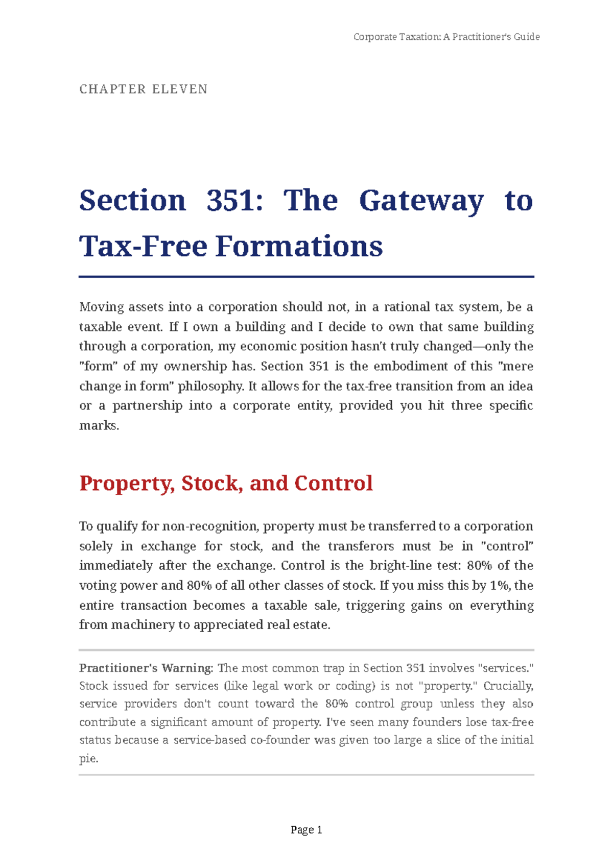 Corporate Taxation: CH 11 - Section 351 Overview and Implications - Studocu