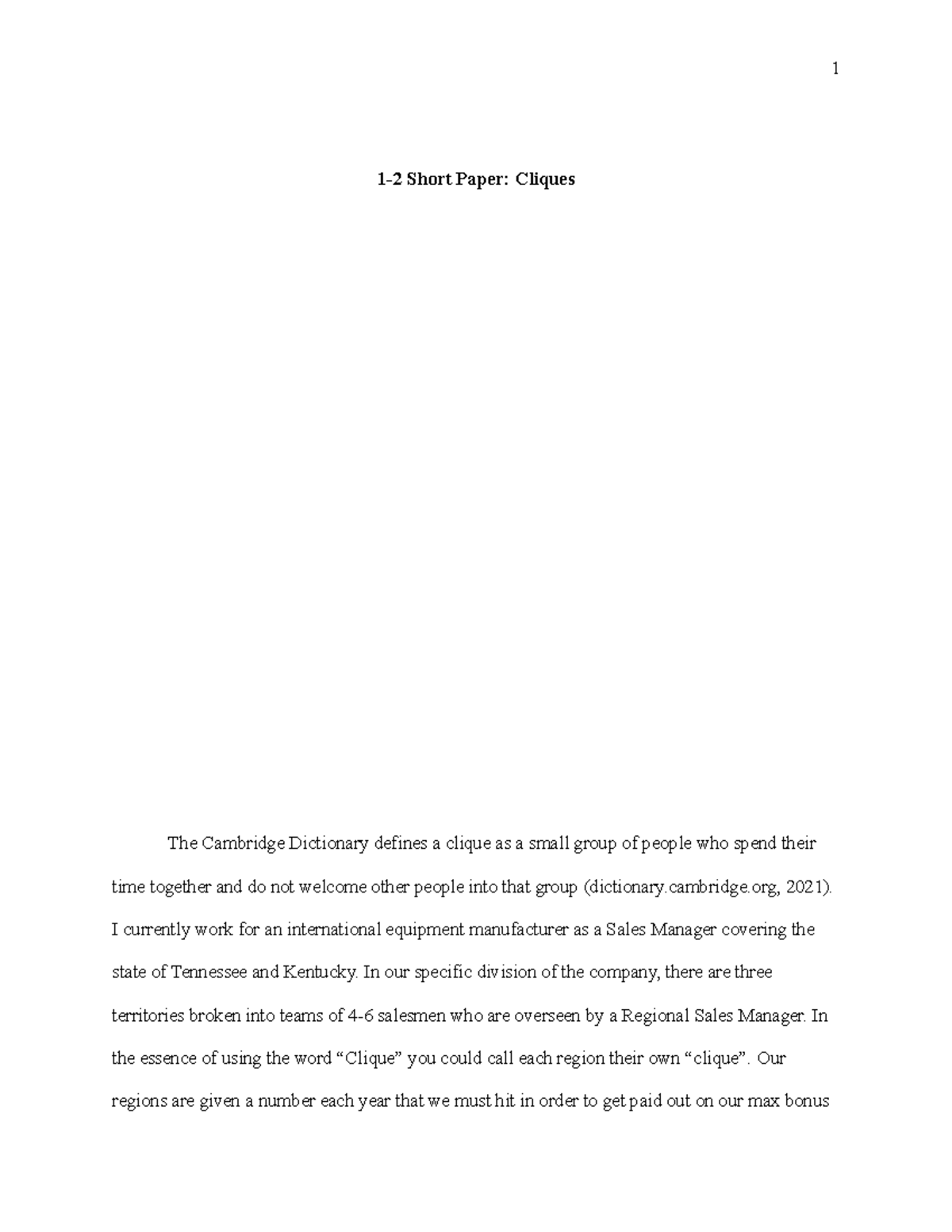 1-2 Short Paper Cliques - 1 1-2 Short Paper: Cliques The Cambridge ...