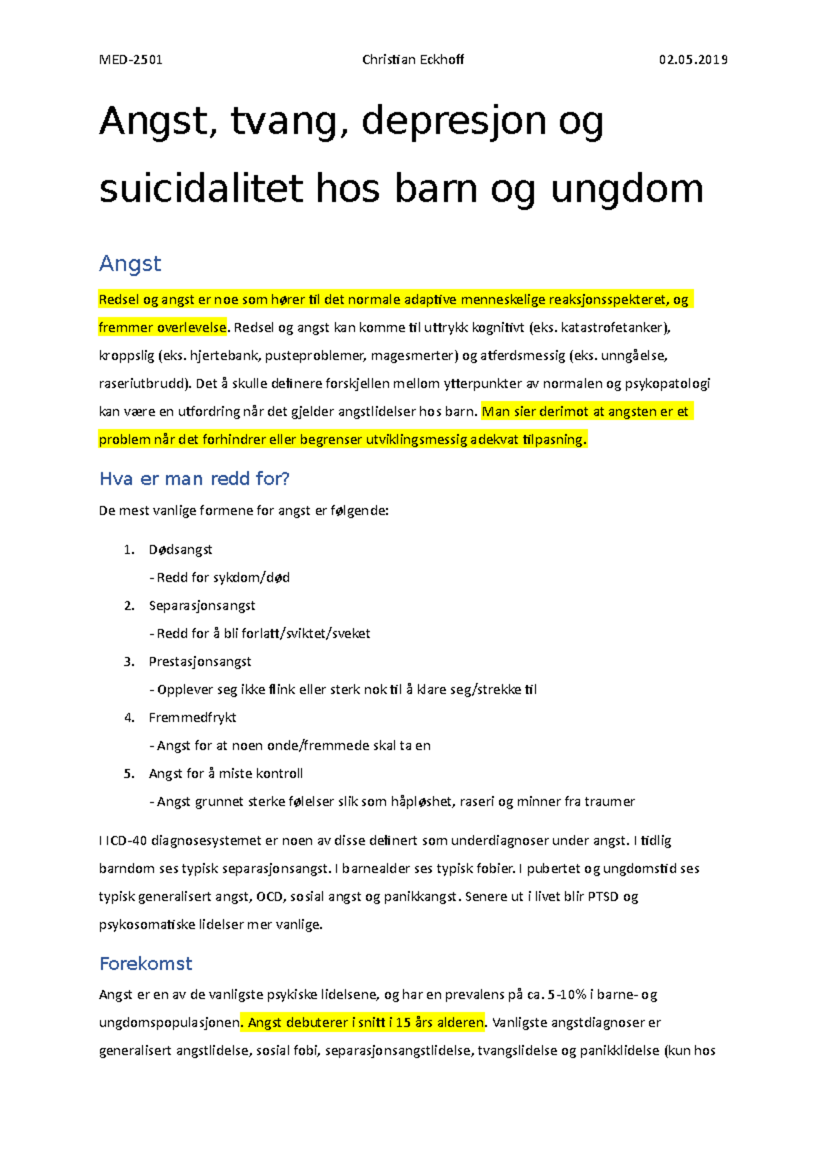Angst, tvang, depresjon og suicidalitet hos barn og ungdom - Angst, tvang, depresjon og ...