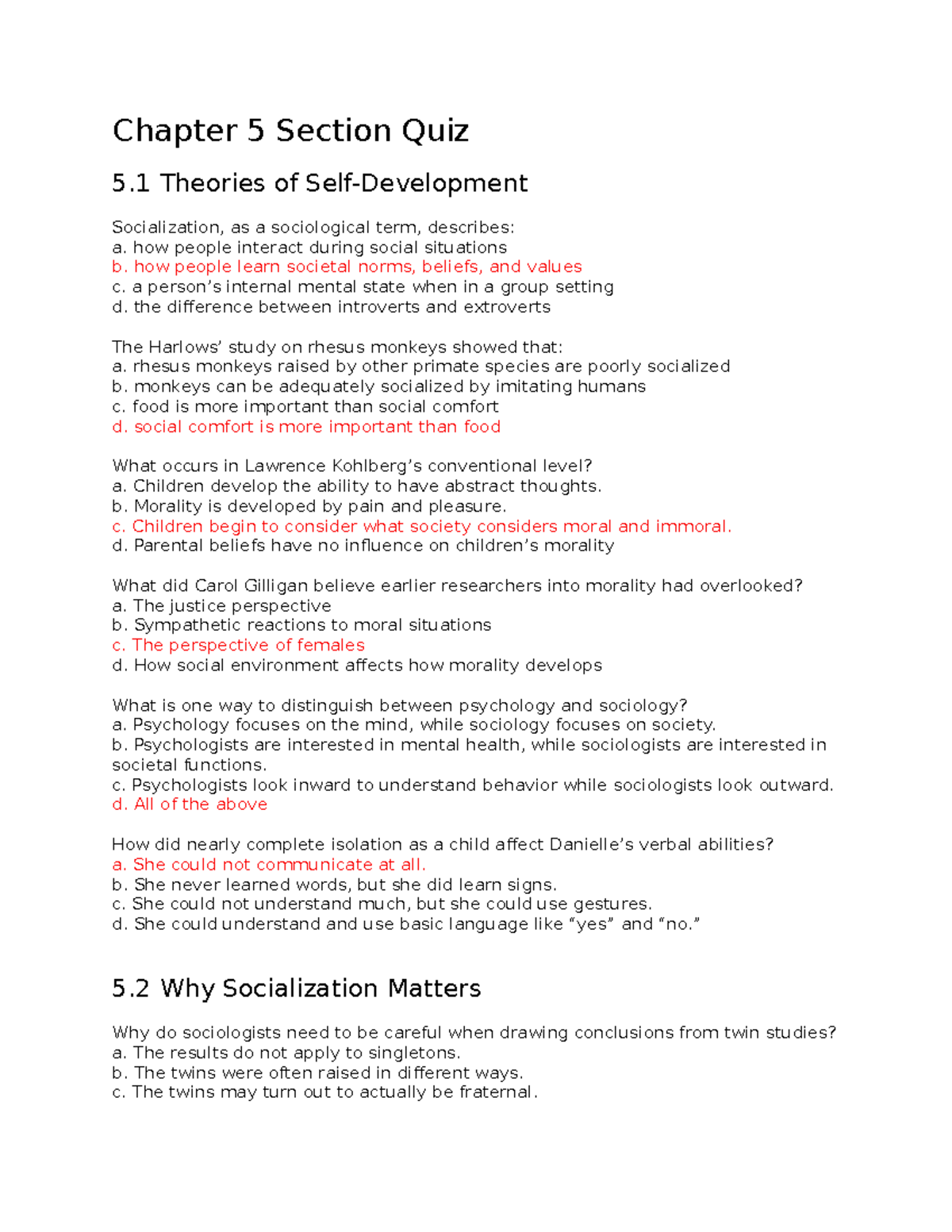 Chapter 5 Quiz on Theories of Self-Development and Socialization - Studocu
