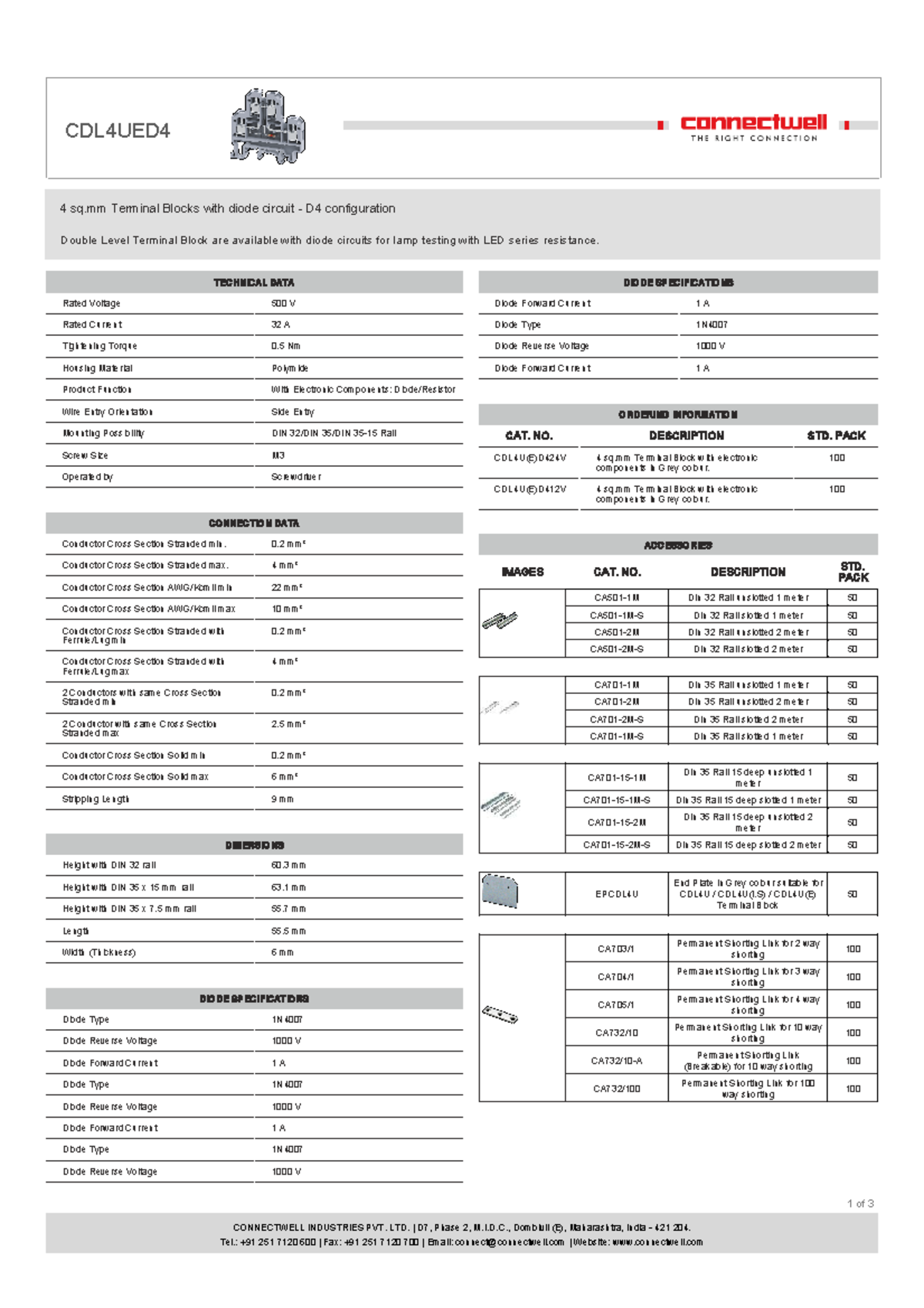 CDL4UED4 Technical Data for 4 sq.mm Terminal Blocks with Diode - Studocu