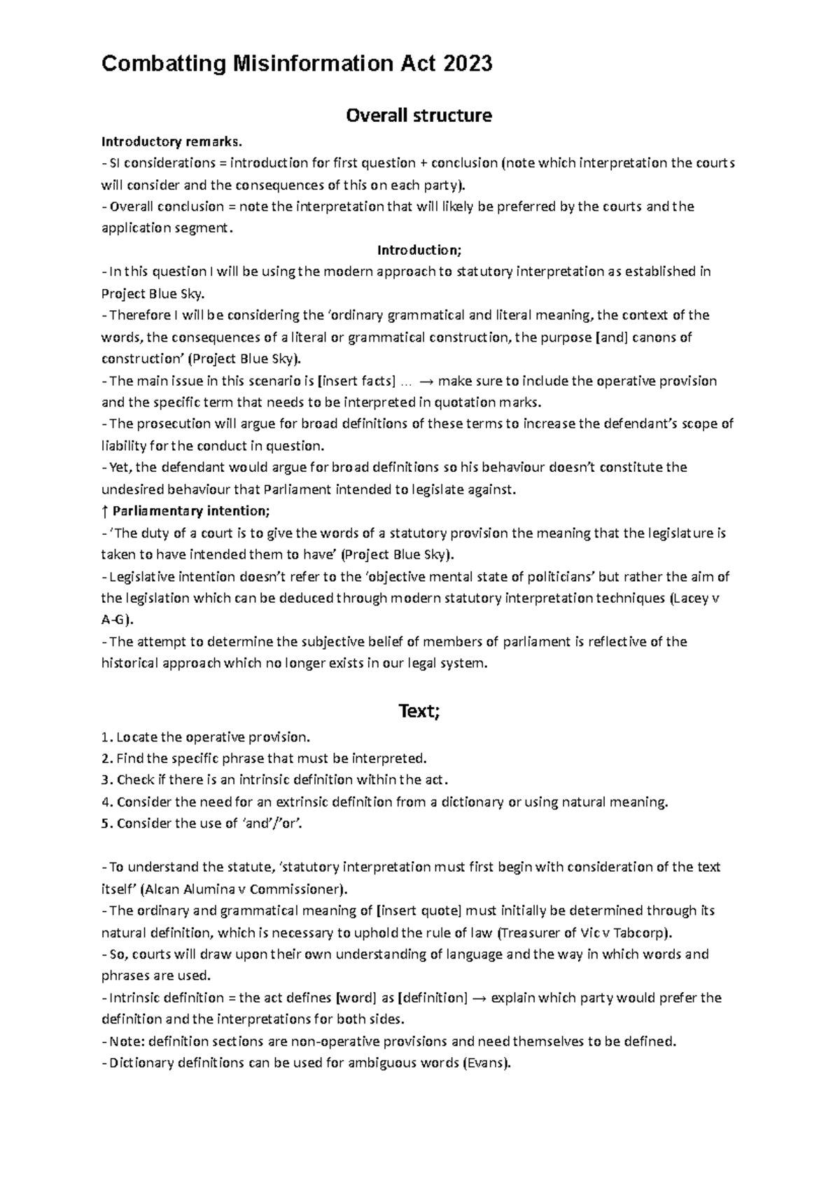Public Law Final Exam Notes: Statutory Interpretation (PL402) - Studocu