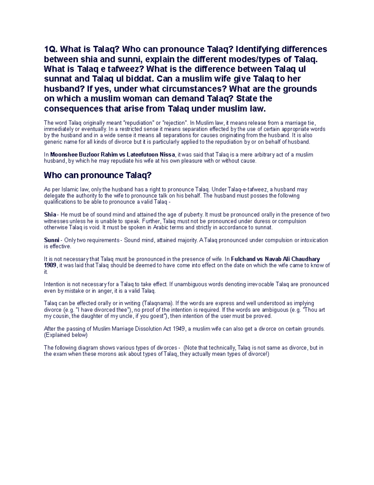 Family Law II: Understanding Talaq and Wakf in Muslim Law - Studocu