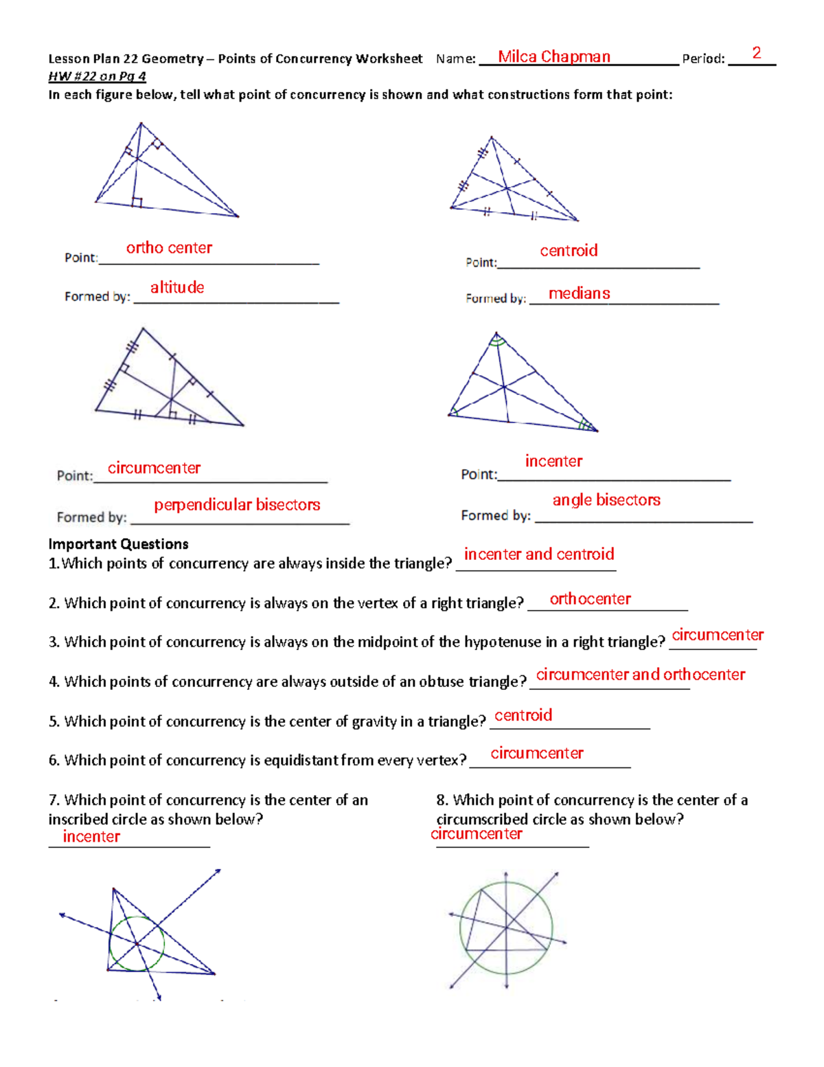 Geometry 22 - Points of Concurrency Worksheet for Friday's Class - Studocu