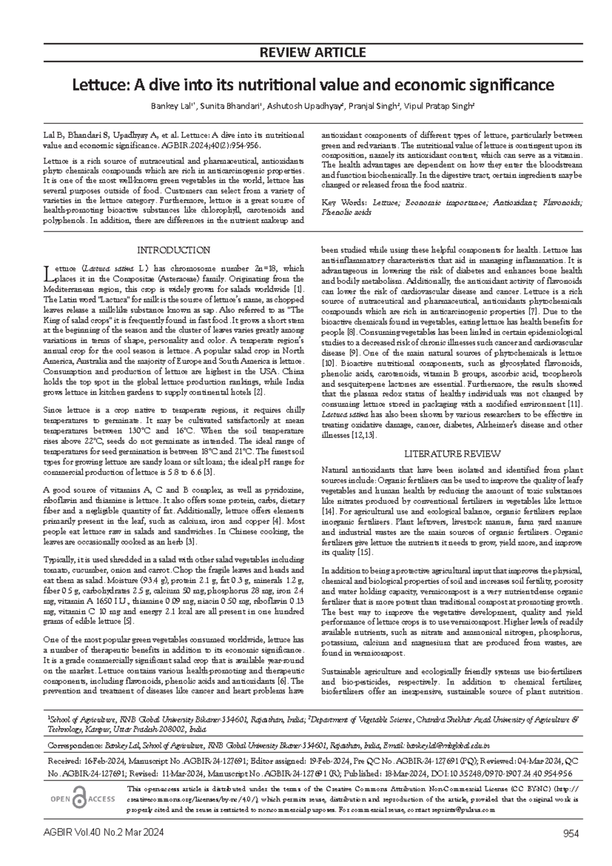 AGBIR-24-127691: Nutritional Benefits and Economic Importance of ...