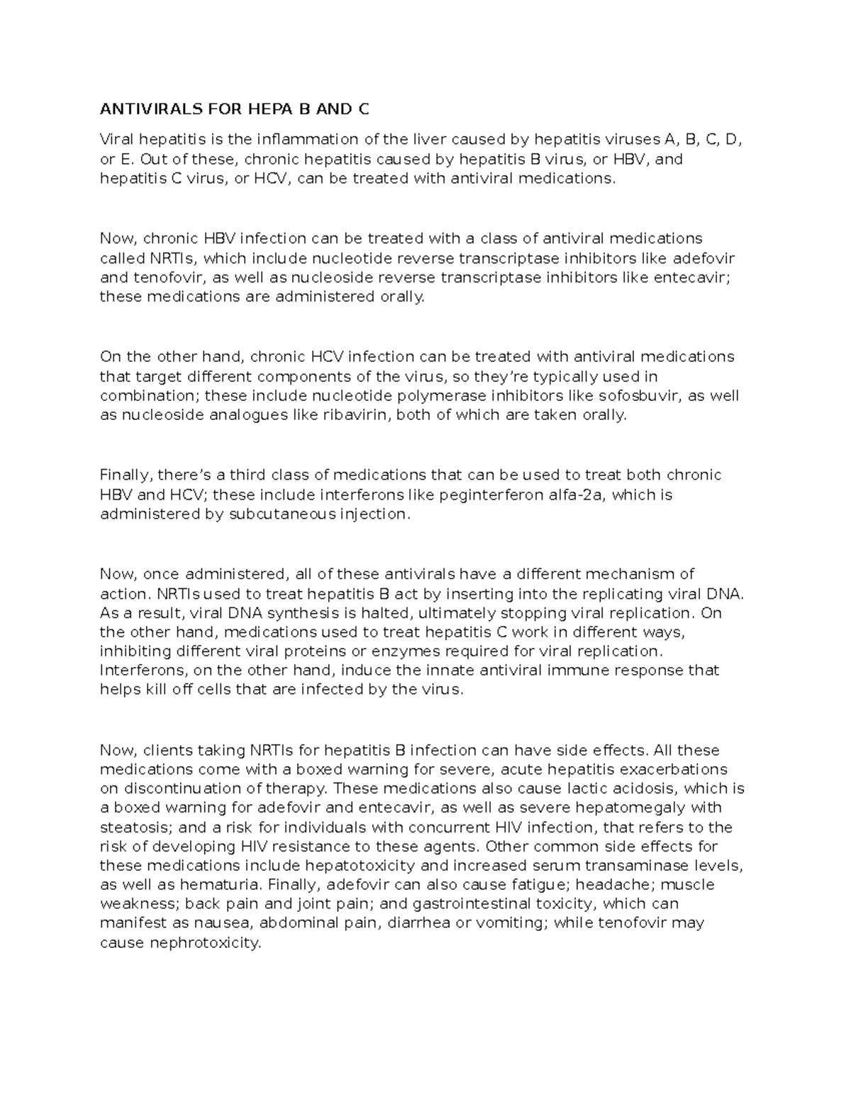 Anti infectives lesson 2 - ANTIVIRALS FOR HEPA B AND C Viral hepatitis ...