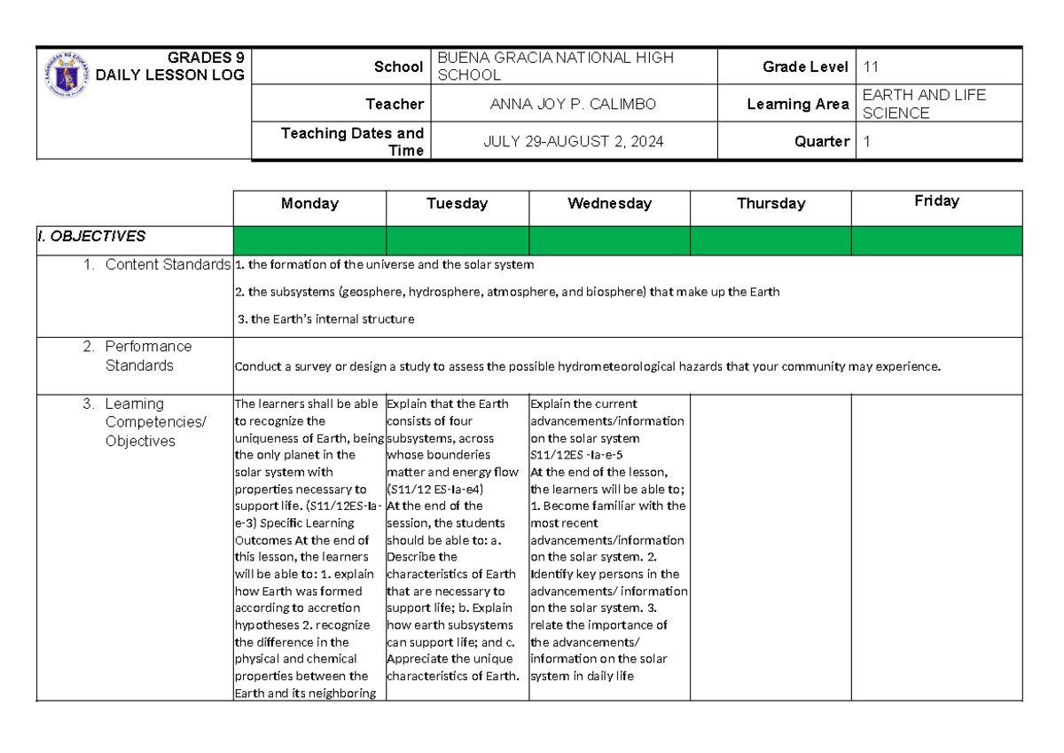 DLL WK 17 LC 27 - ecglish - GRADES 9 DAILY LESSON LOG School BUENA ...