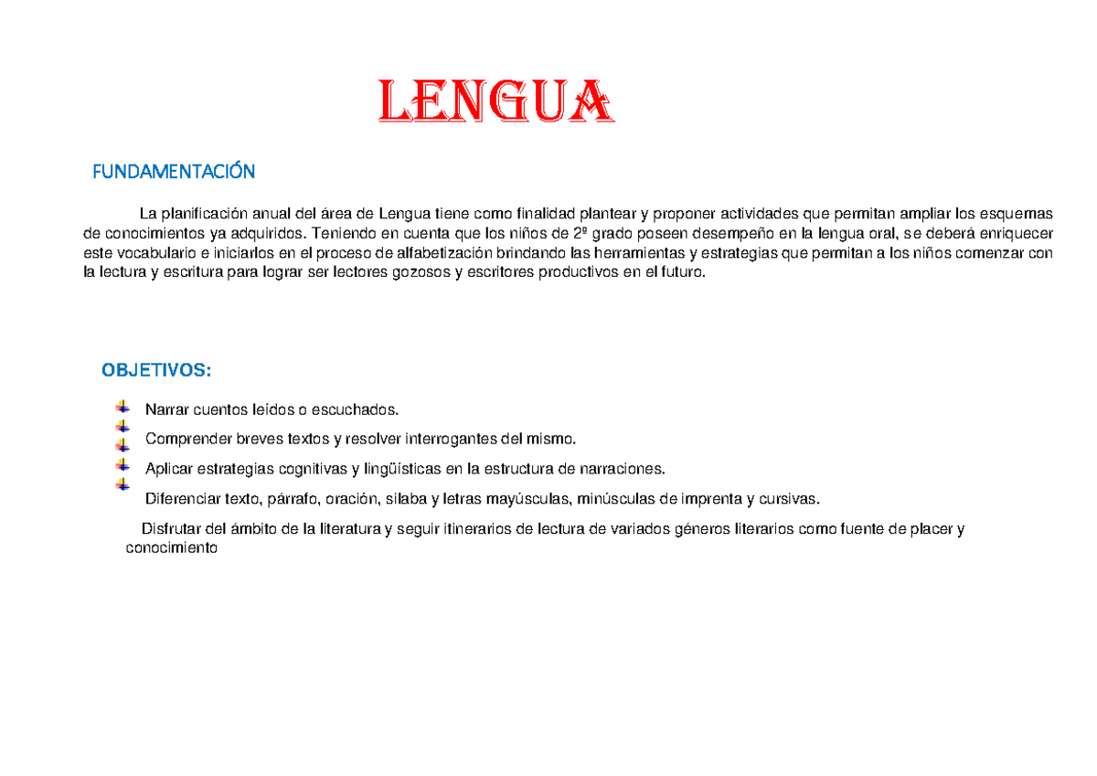 Planificación Anual de Lengua para 2º Grado: Estrategias y Actividades ...