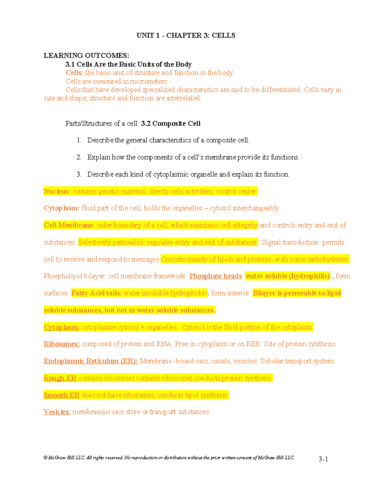 Chapter 3 - Detailed Lecture Outline - LEARNING OUTCOMES: 3 Cells Are ...