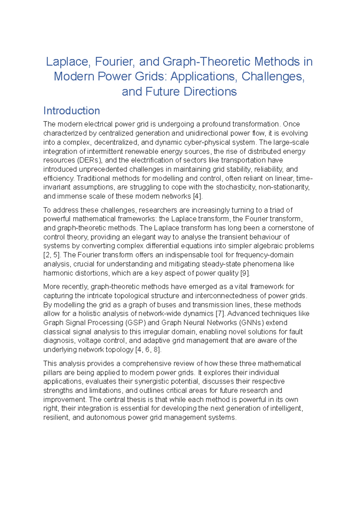 Laplace, Fourier, and Graph Methods in Modern Power Grids: A Review ...