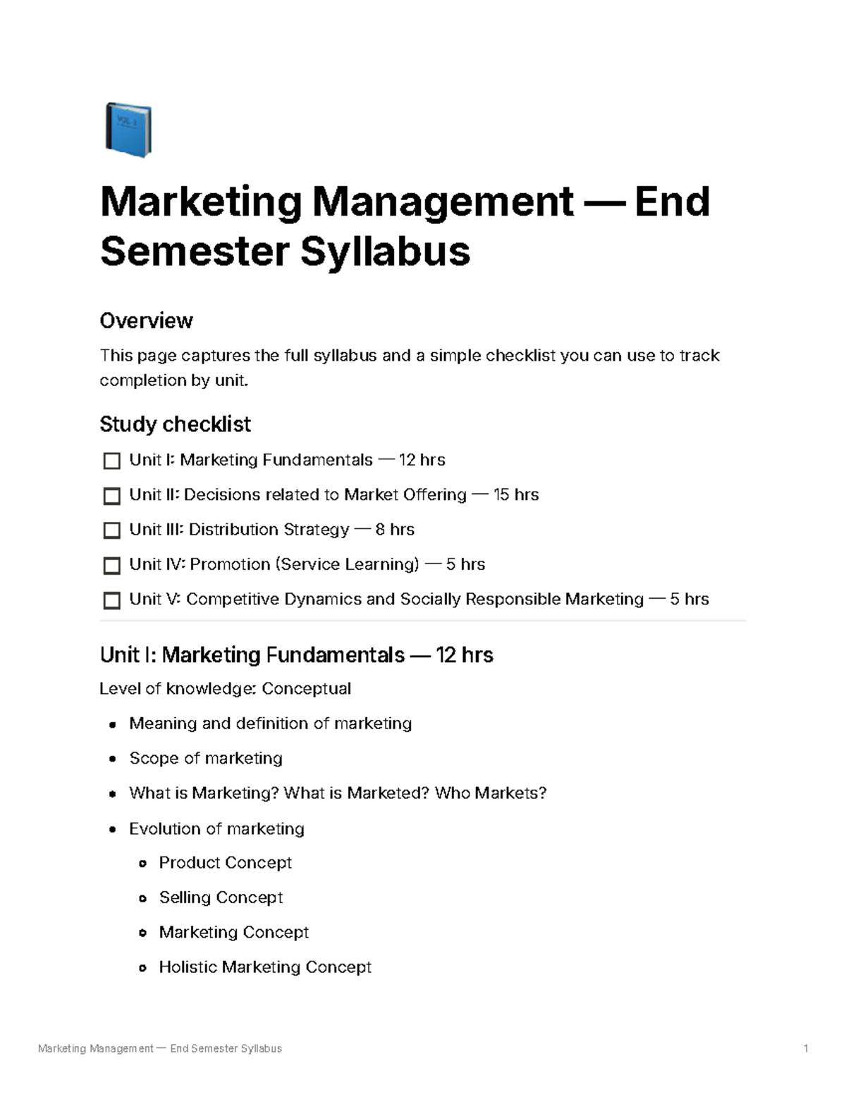Marketing Management (MKT 101) End Semester Syllabus Overview - Studocu