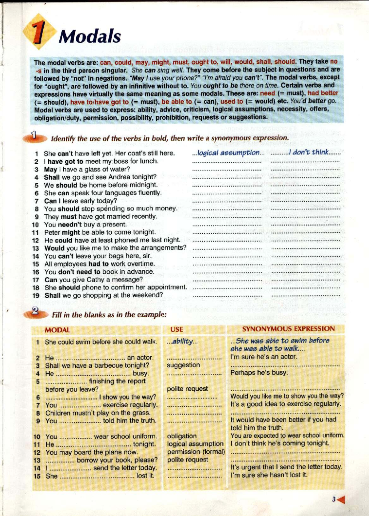 4. Modals 2 - Modals The modal verbs are: can, could, may, might, must ...