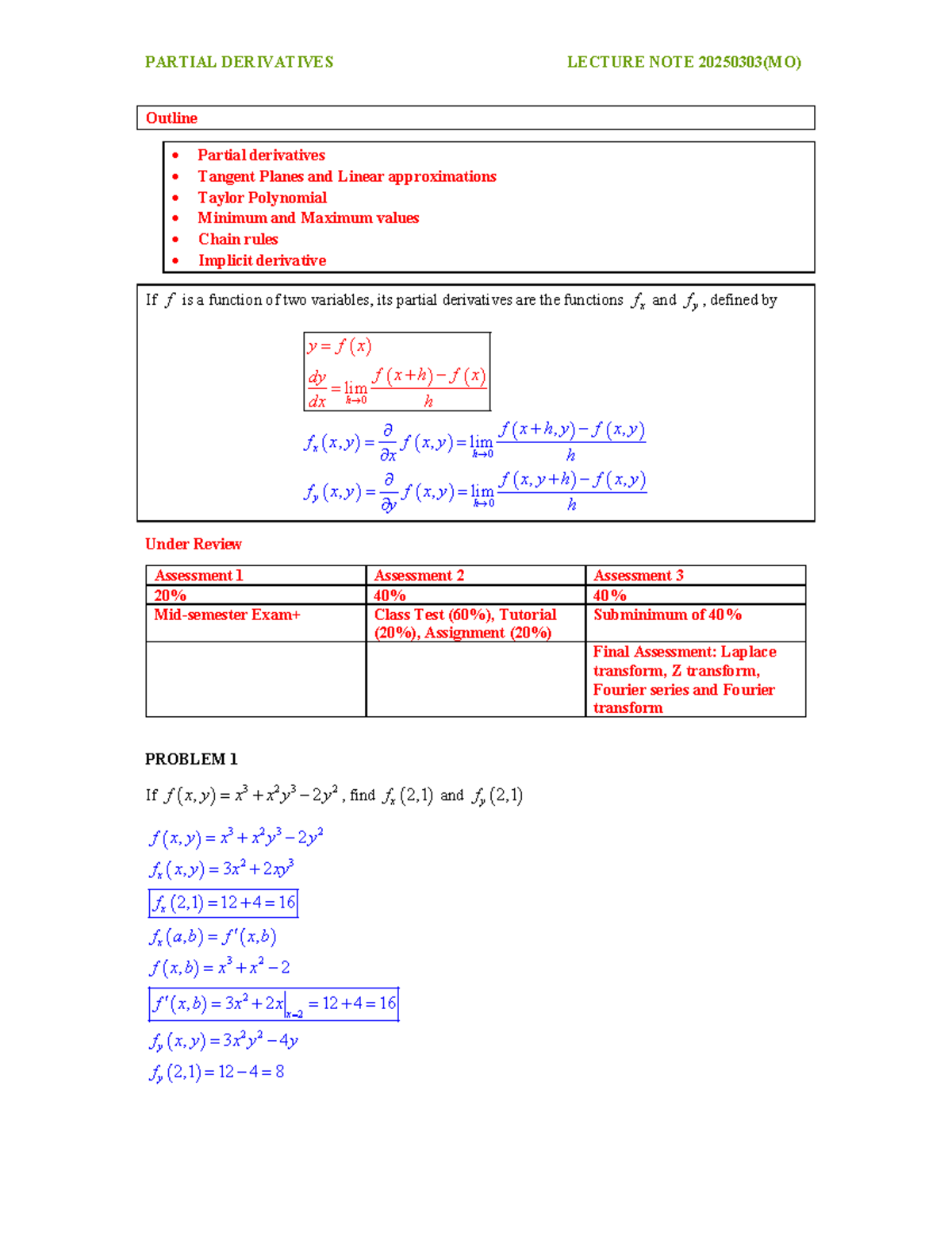Partial Derivatives Study Guide 20250314 (FR) - Studocu