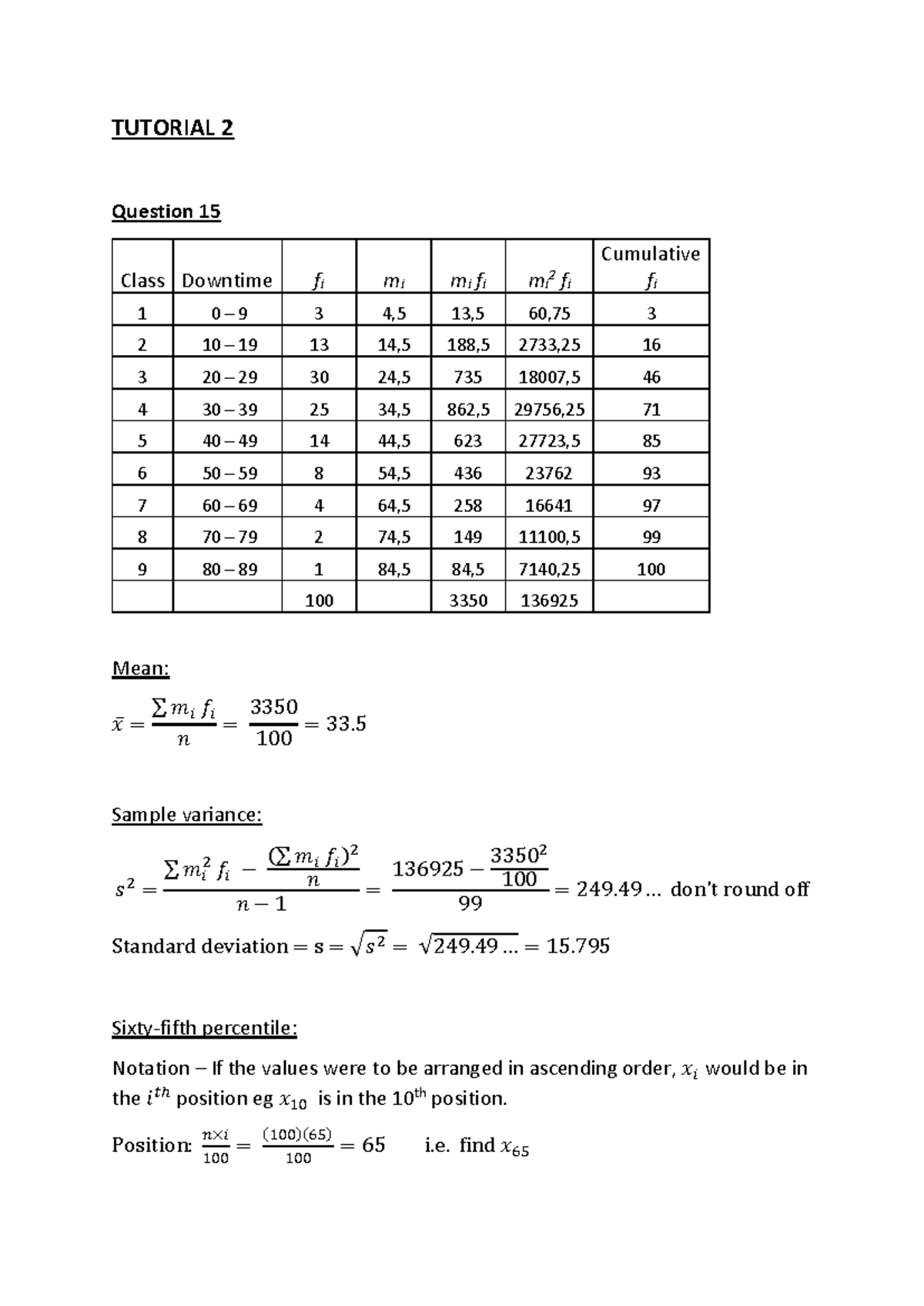 Tut 2 solutions - tutorial 2 answers - TUTORIAL 2 Question 15 Class ...