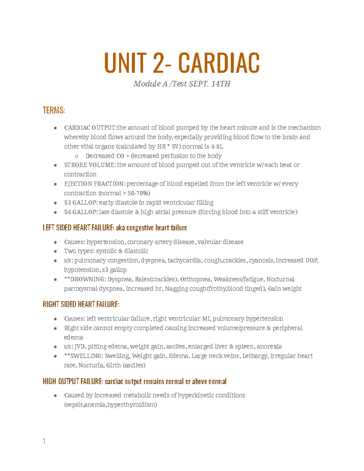 Unit 2: Cardiac Study Notes - NUR 203 Test Prep for Exam - Studocu