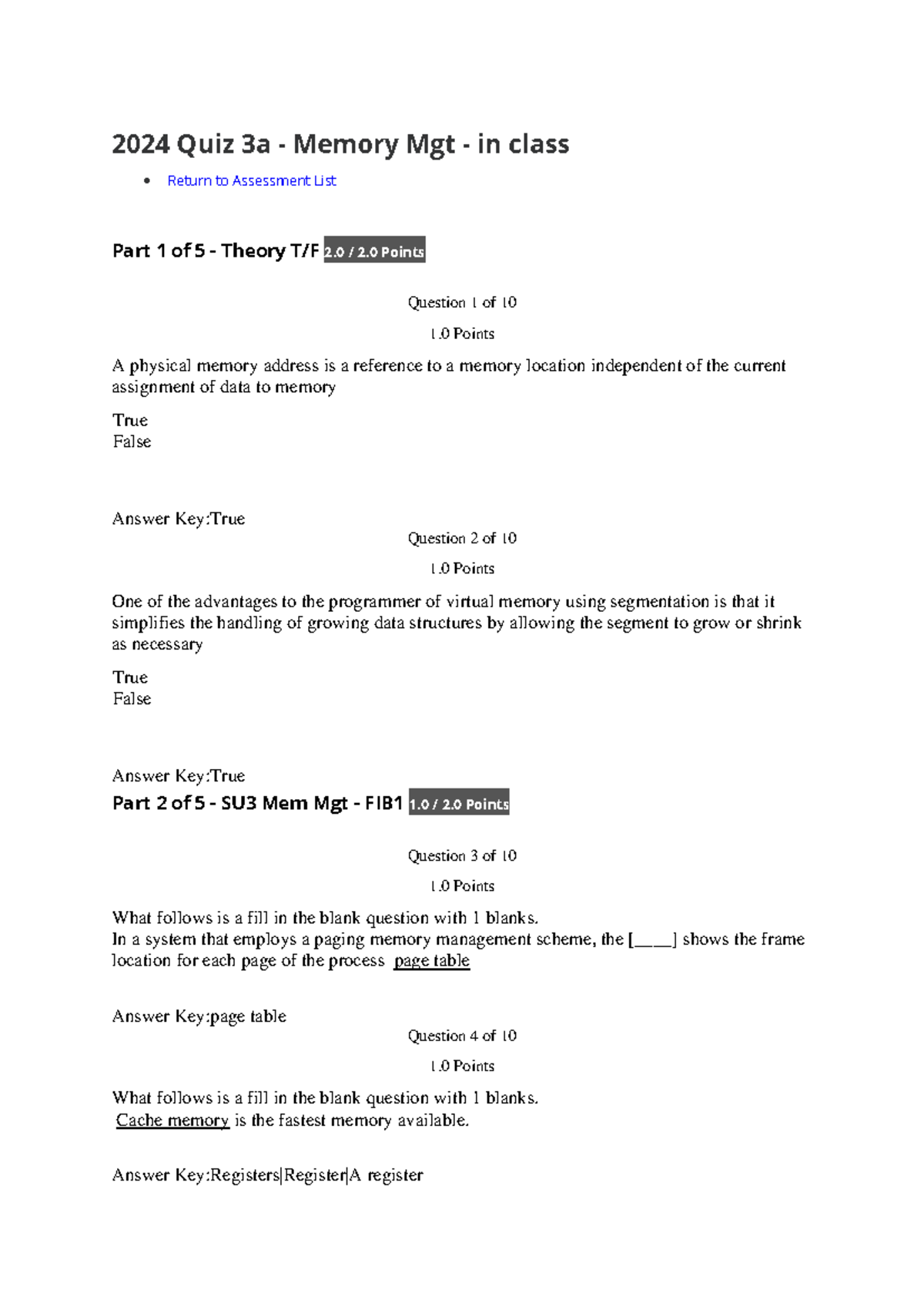 2024 Quiz 3a Memory Management Theory Questions and Answers - Studocu