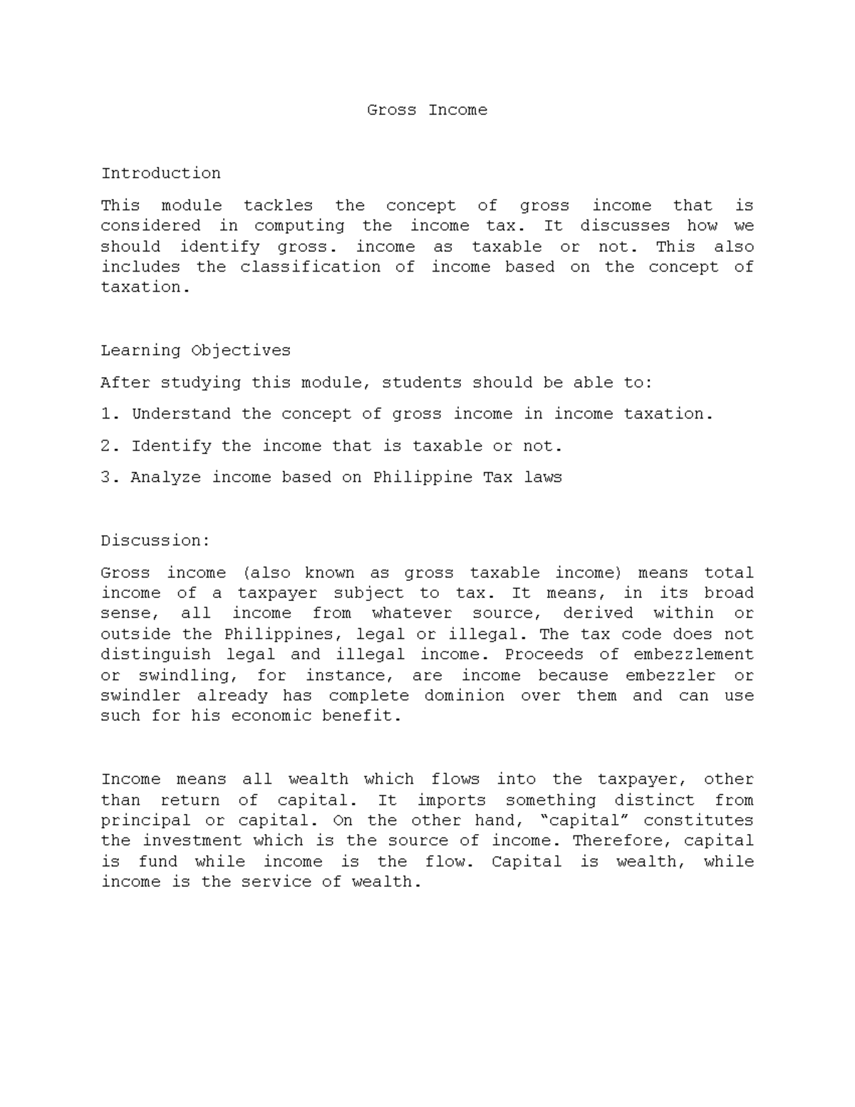 Tax 301 Income Taxation Understanding Gross Income In Module 7 Studocu